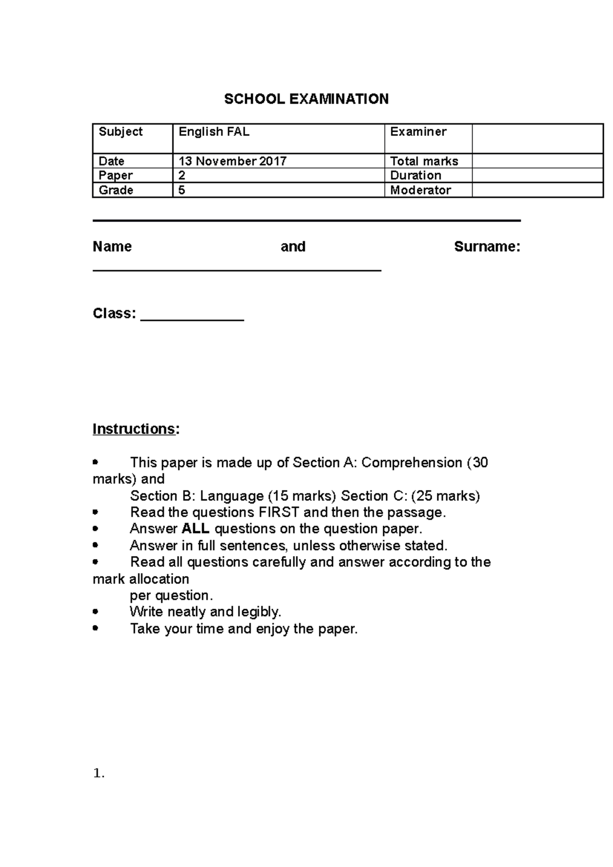 Question 2 - my own personal notes for the english home language ...