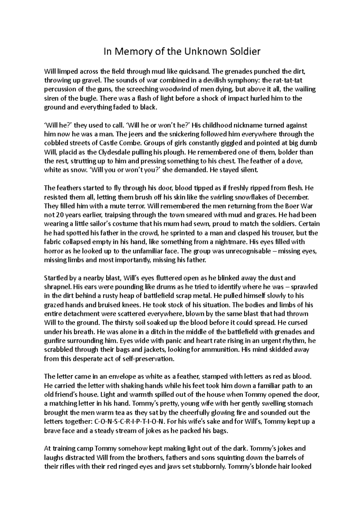 Final IA3 - Creative writing - In Memory of the Unknown Soldier Will ...