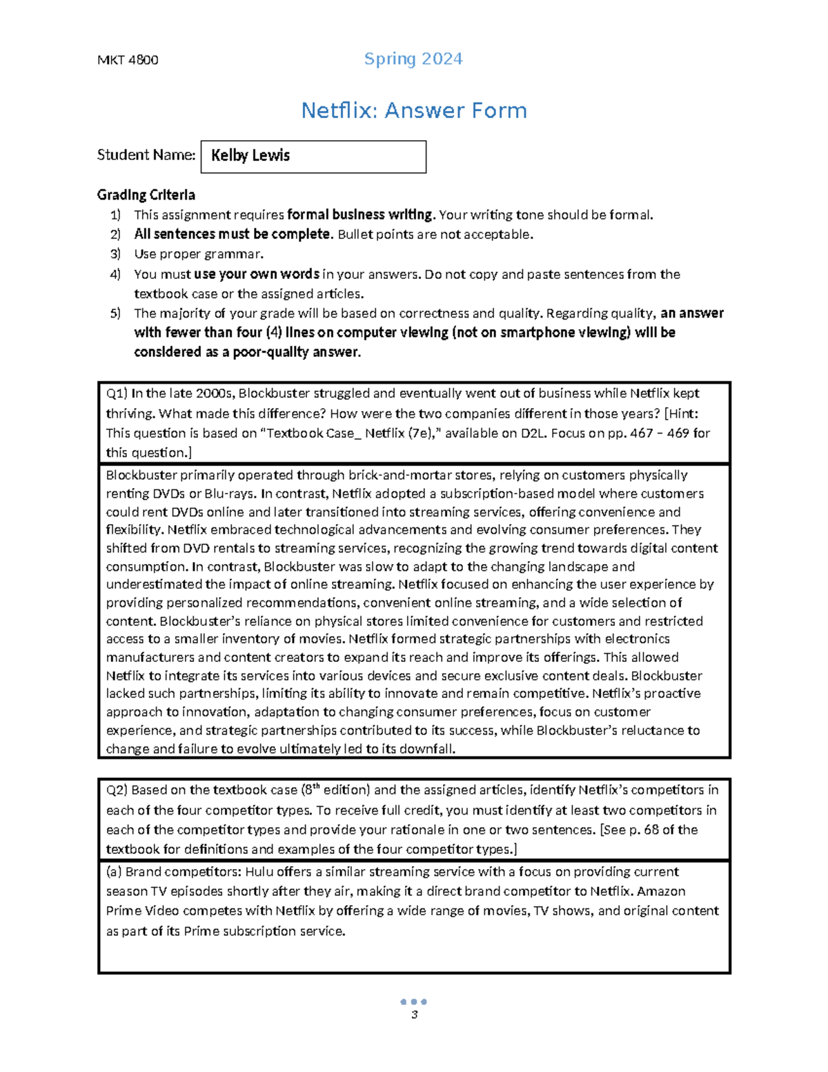 Netflix Answer Form (4800) - MKT 4800 Spring 2024 Netflix: Answer Form ...