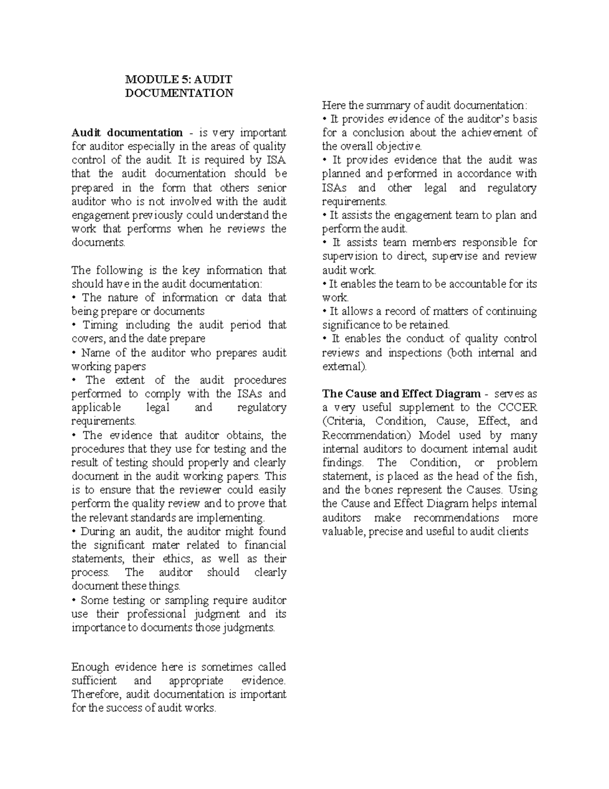 Operations Auditing Module five six and seven - MODULE 5: AUDIT ...