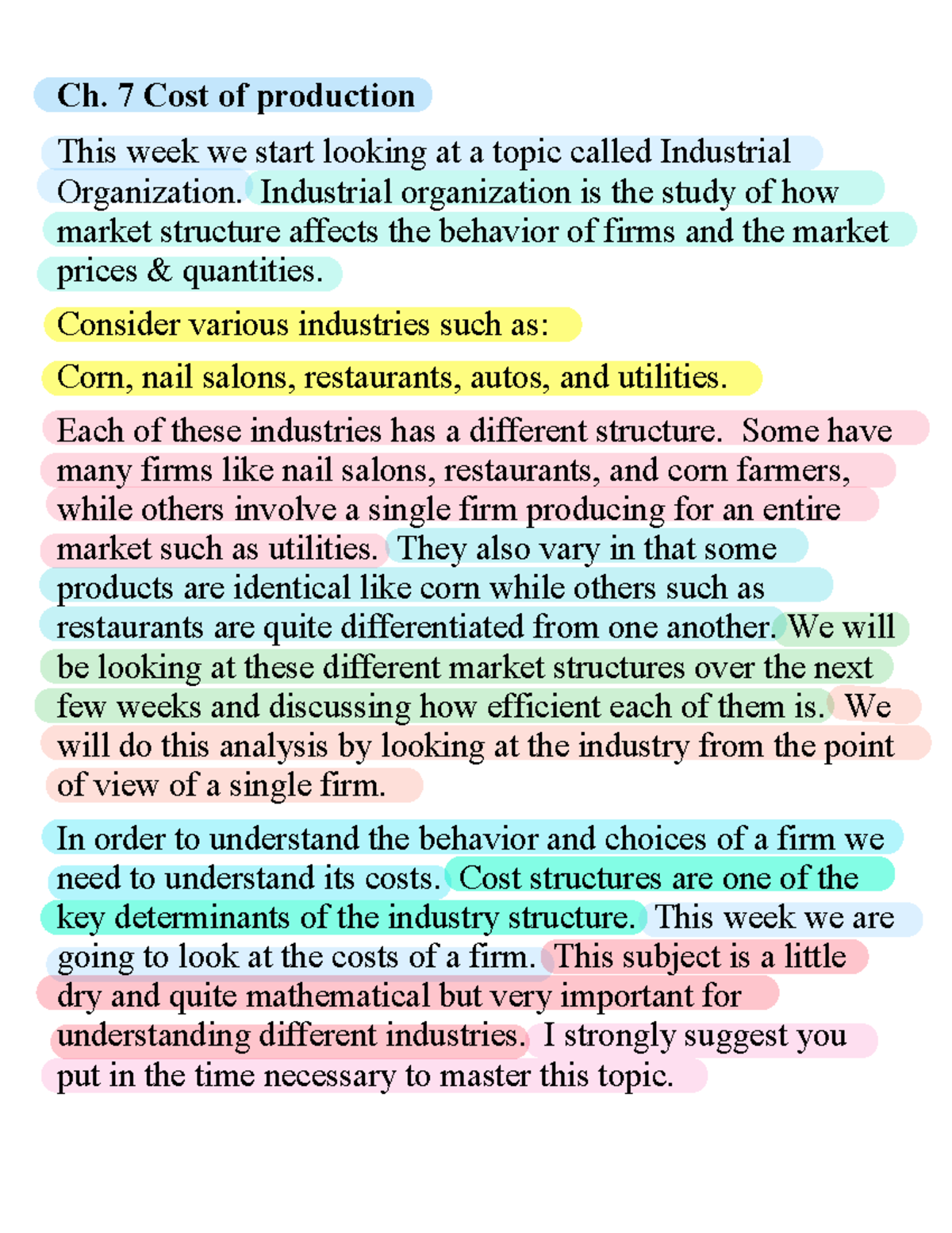 ECON 2022 Ch.7_Cost of Production - Ch. 7 Cost of production This week ...