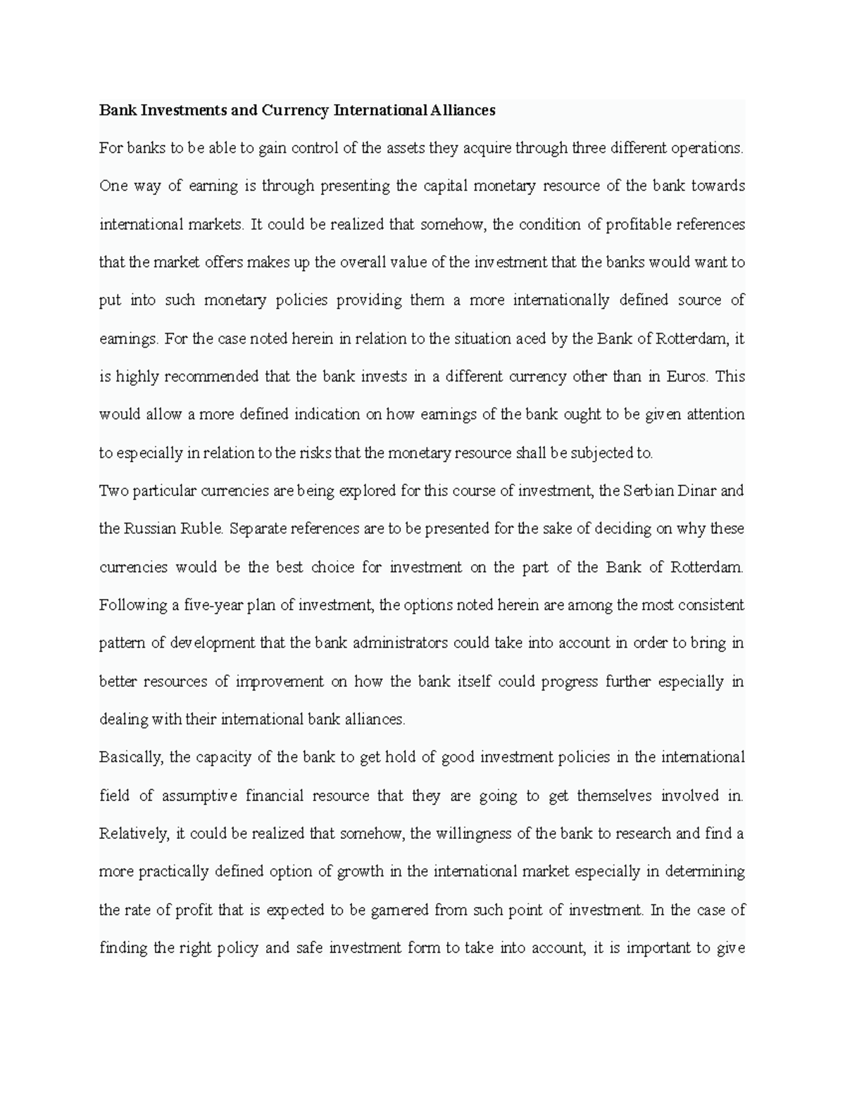 International-Finance-Essay - Bank Investments and Currency ...
