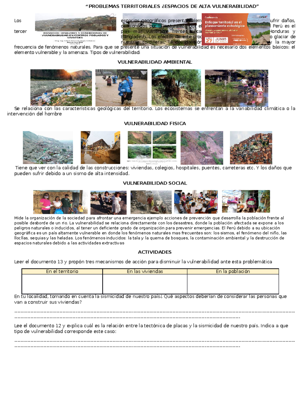 LA Vulnerabilidad - “PROBLEMAS TERRITORIALES ¿ESPACIOS DE ALTA ...