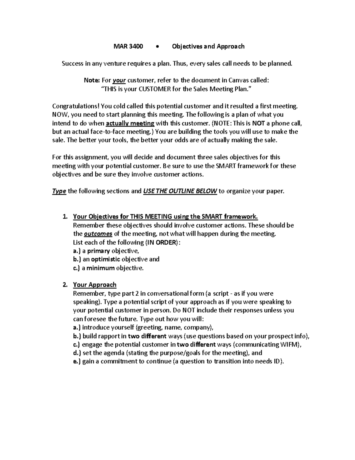 Objectives and Approach - MAR 3400 • Objectives and Approach Success in ...