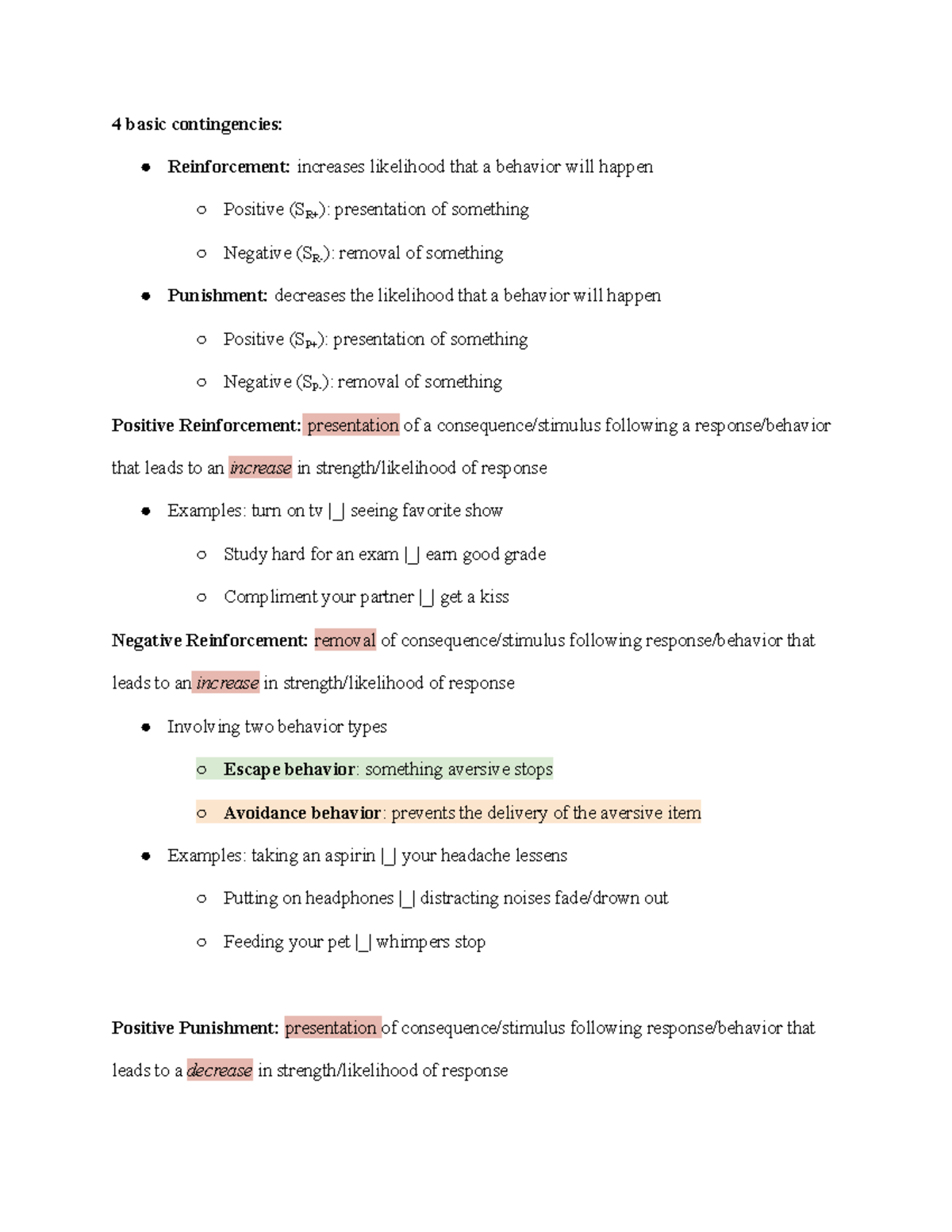 Basic Contingencies in Operant Conditioning - 4 basic contingencies ...