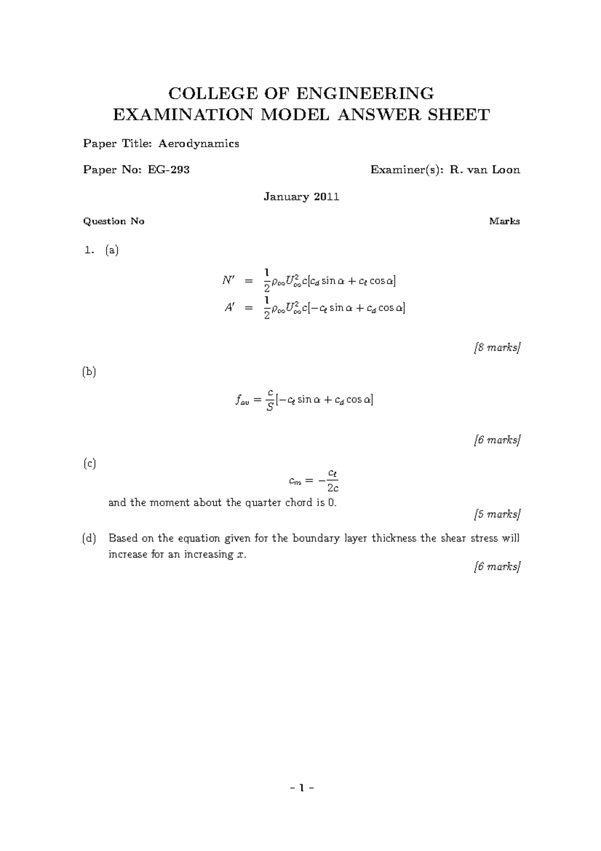 Exam A 2011, questions - COLLEGE OF ENGINEERING EXAMINATION MODEL ...