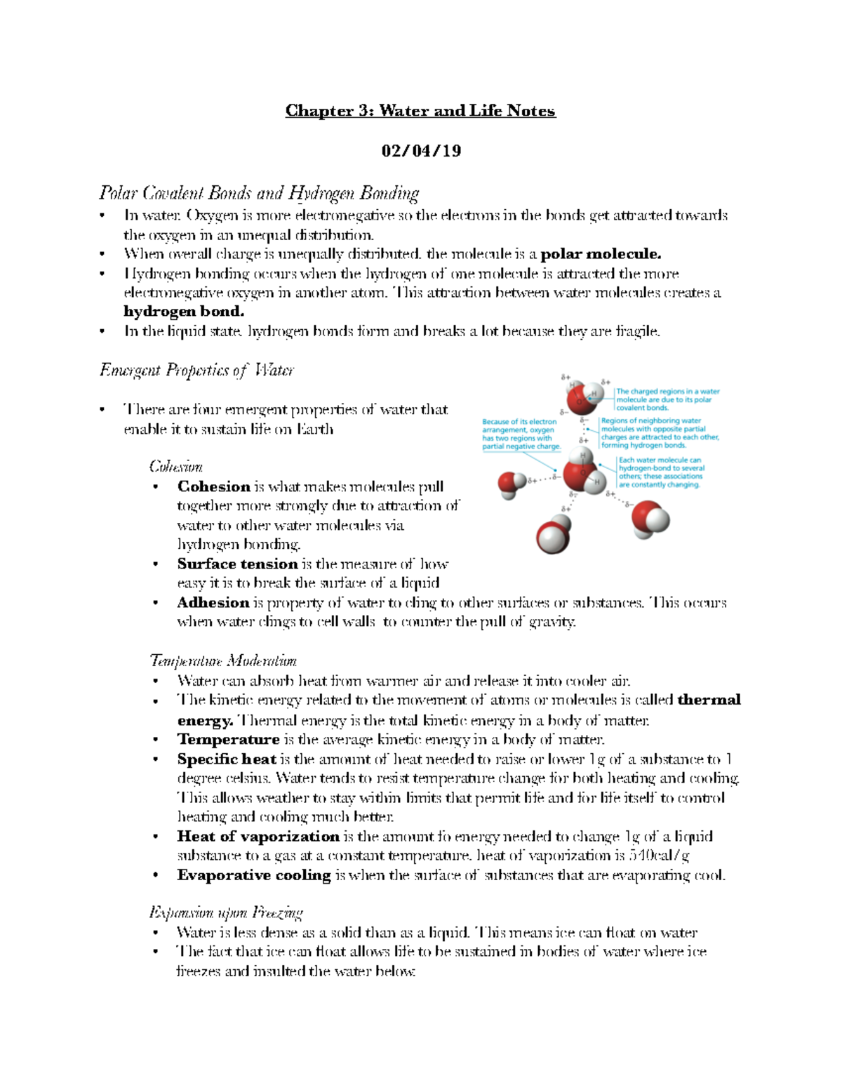 Bio 2010 chapter 3 pdf - Professor Yelena Zhuravlev - Chapter 3: Water ...