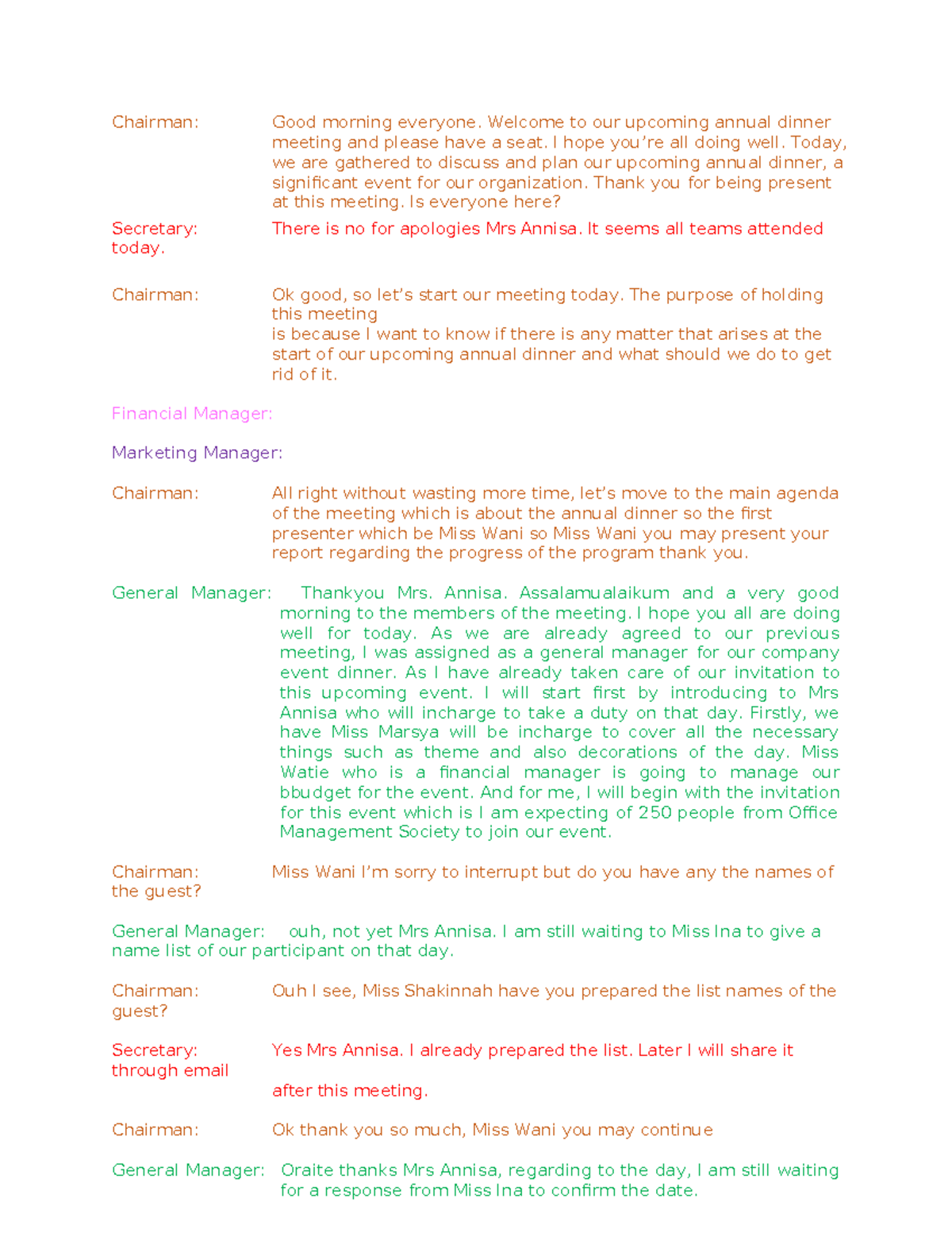 Mockmeeting Script NISA - Chairman: Good morning everyone. Welcome to ...