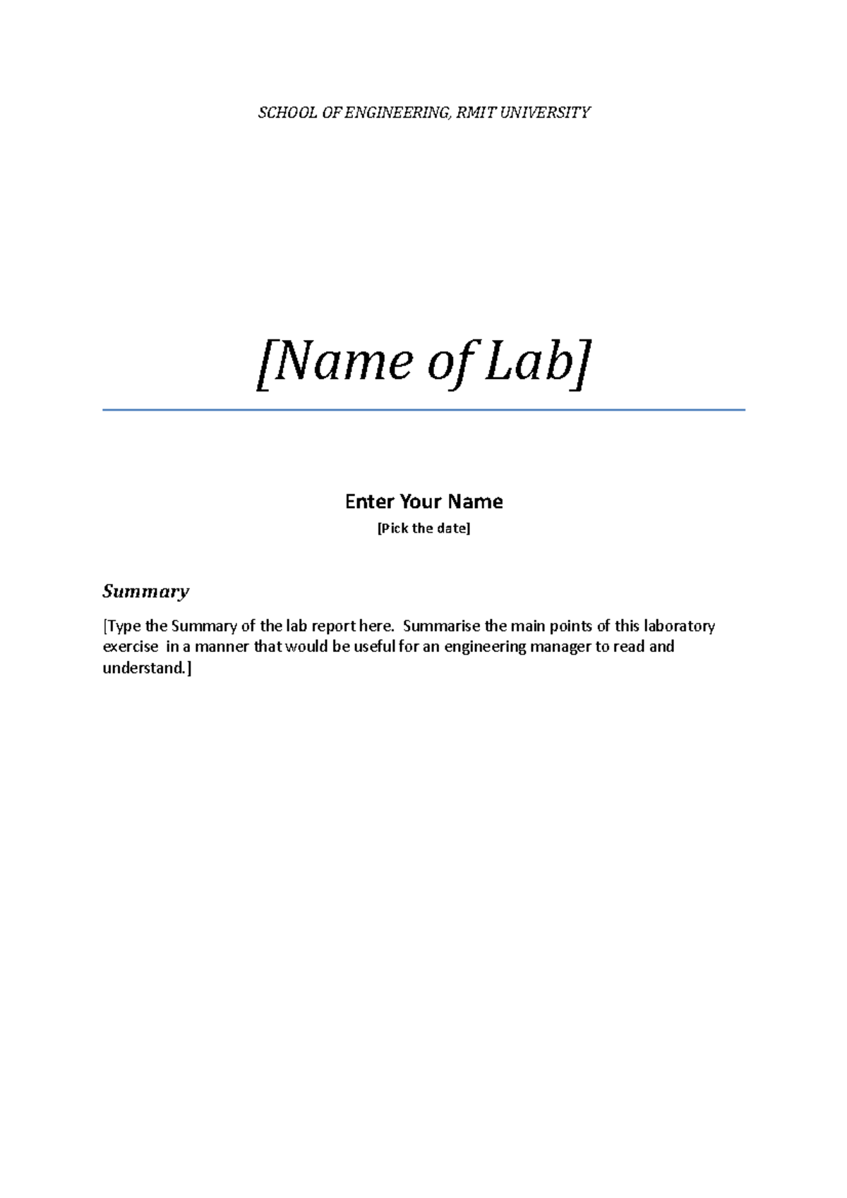 Template for Lab Report Writing - SCHOOL OF ENGINEERING, RMIT ...
