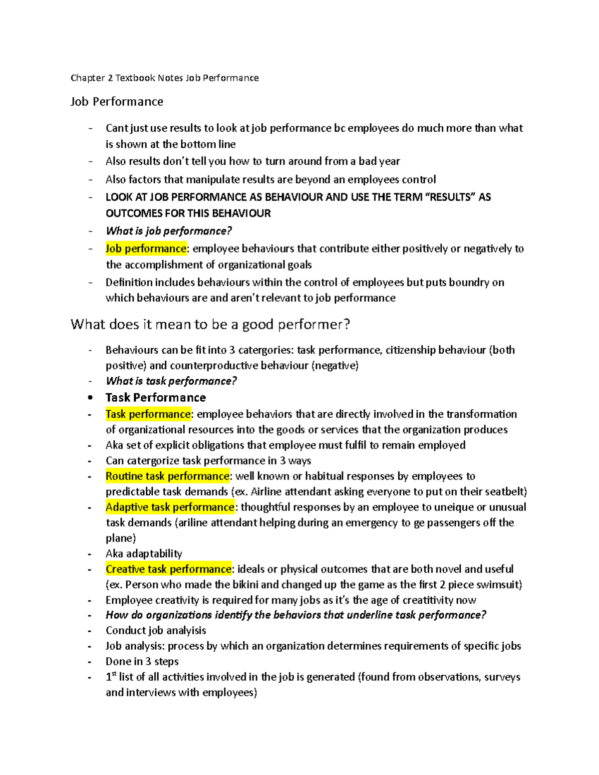 Chapter 2 Textbook Notes Job Performance - Chapter 2 Textbook Notes Job ...