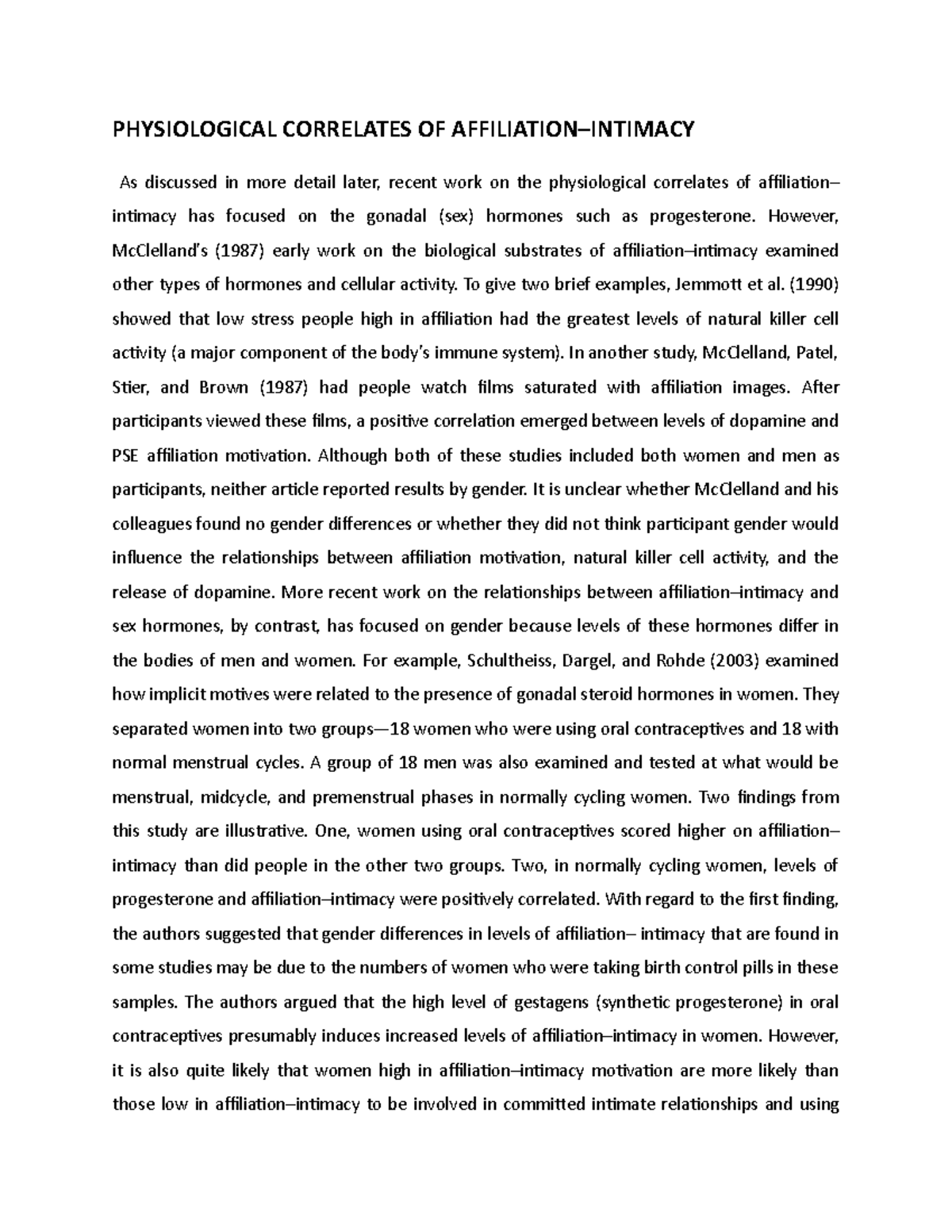 Physiological Correlates OF Affiliation– Intimacy - PHYSIOLOGICAL ...
