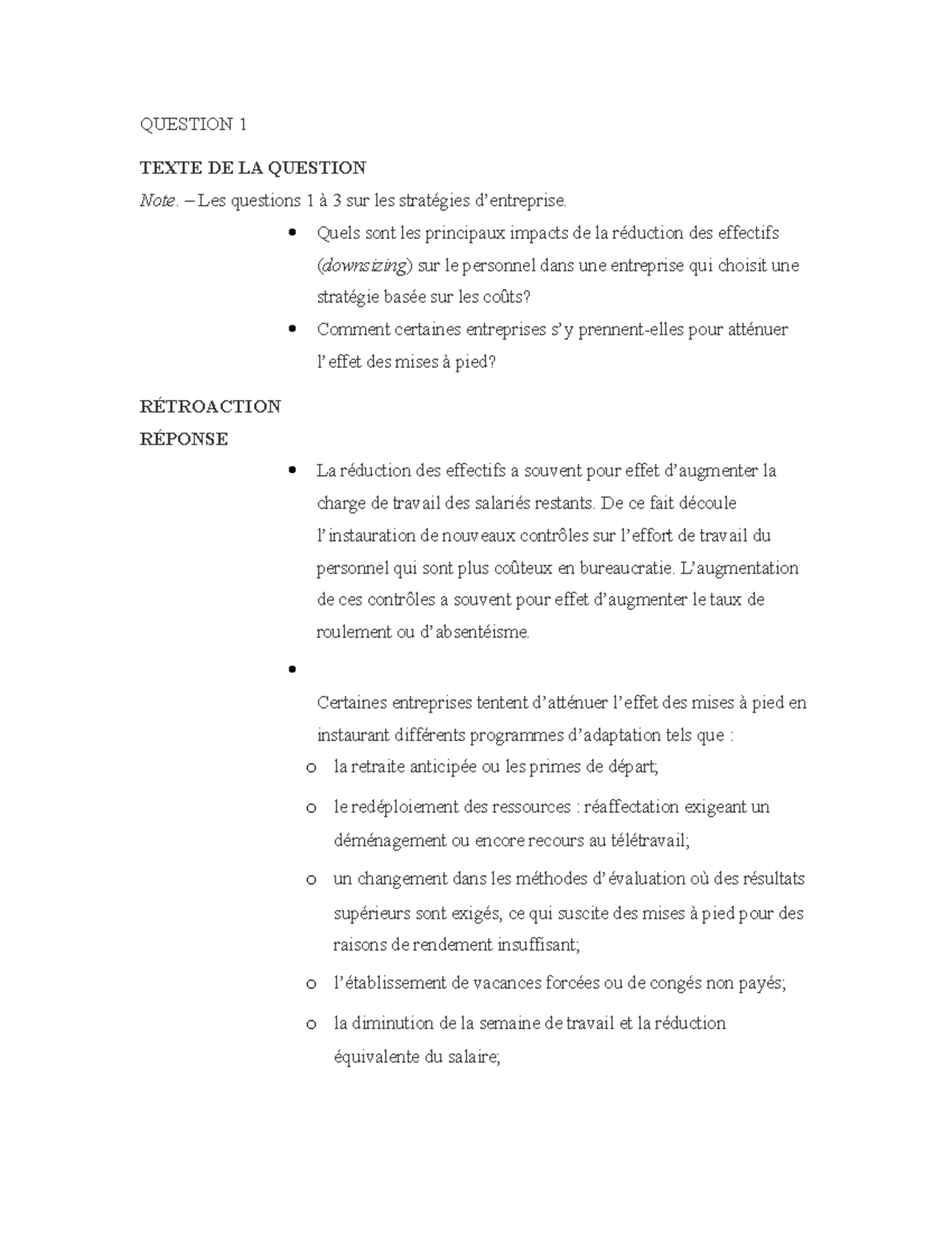 Question réponse Semaine 5 - QUESTION TEXTE DE LA QUESTION Note - Studocu