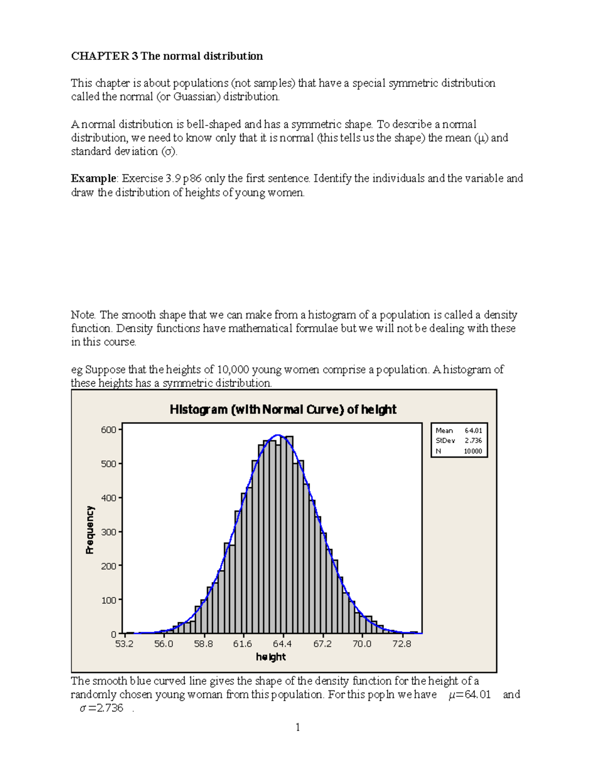 Chapter 3 Notes-Lecture 3 - CHAPTER 3 The normal distribution This ...