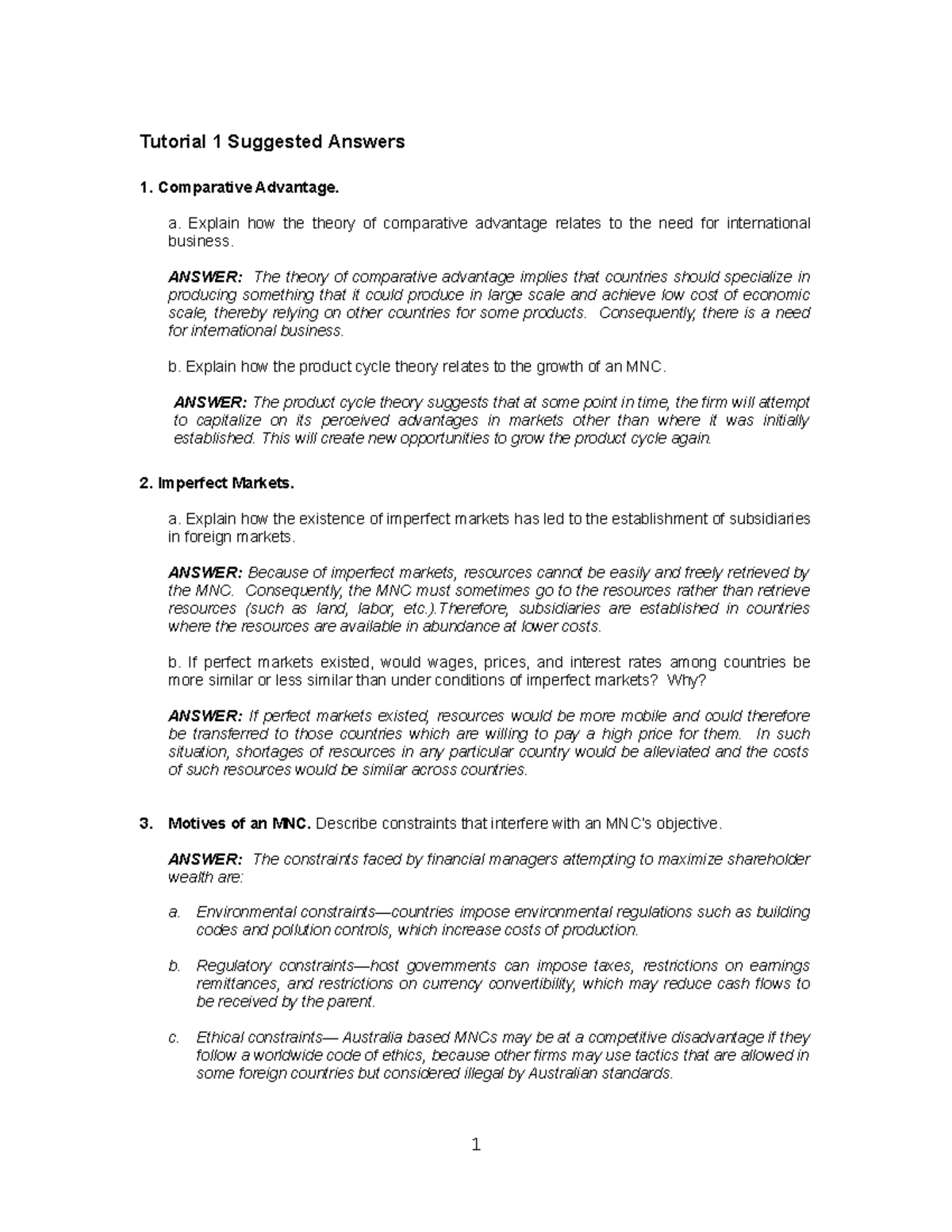 Tutorial 1-Solutions for the topic 1 - Tutorial 1 Suggested Answers 1 ...
