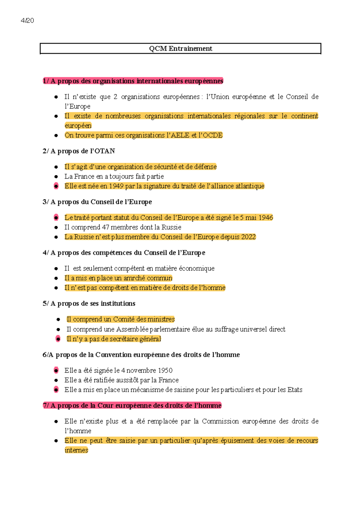 QCM Entrainement IE - QCM Entrainement 1/ A propos des organisations ...