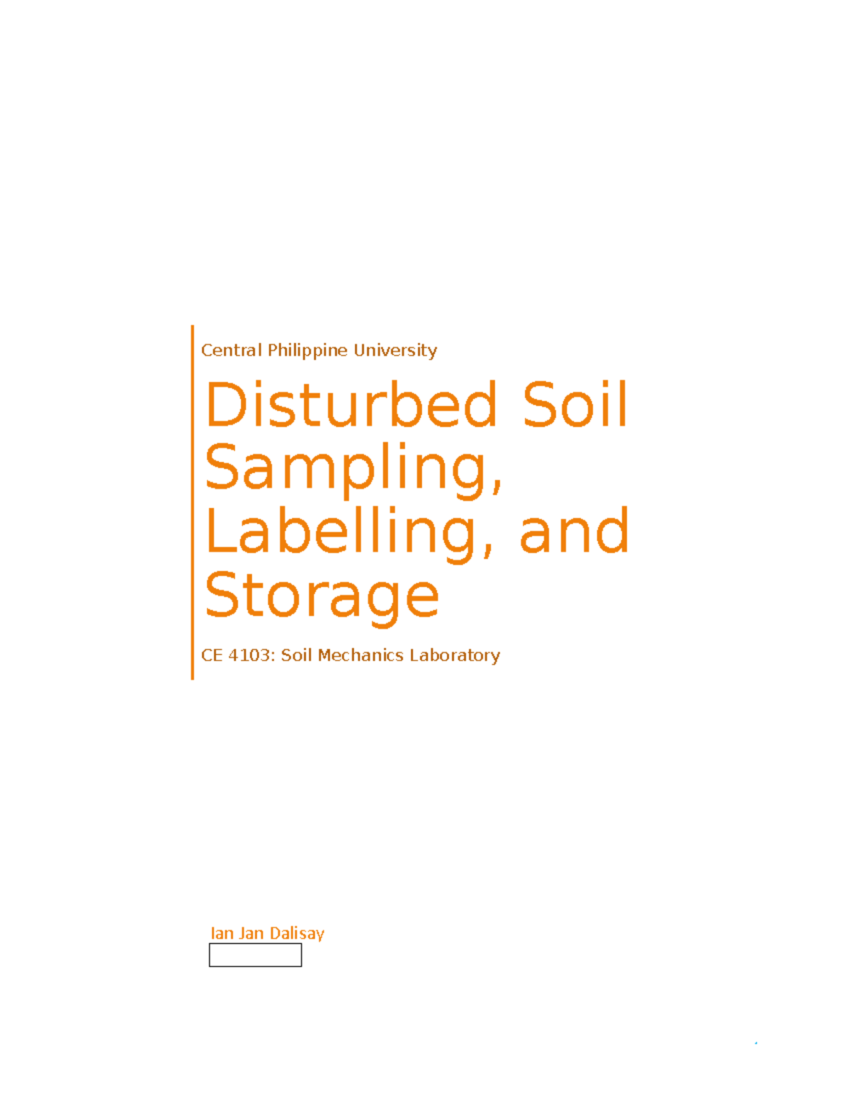 155606634 Experiment 1 Disturbed Soil Sampling Labelling and Storage ...