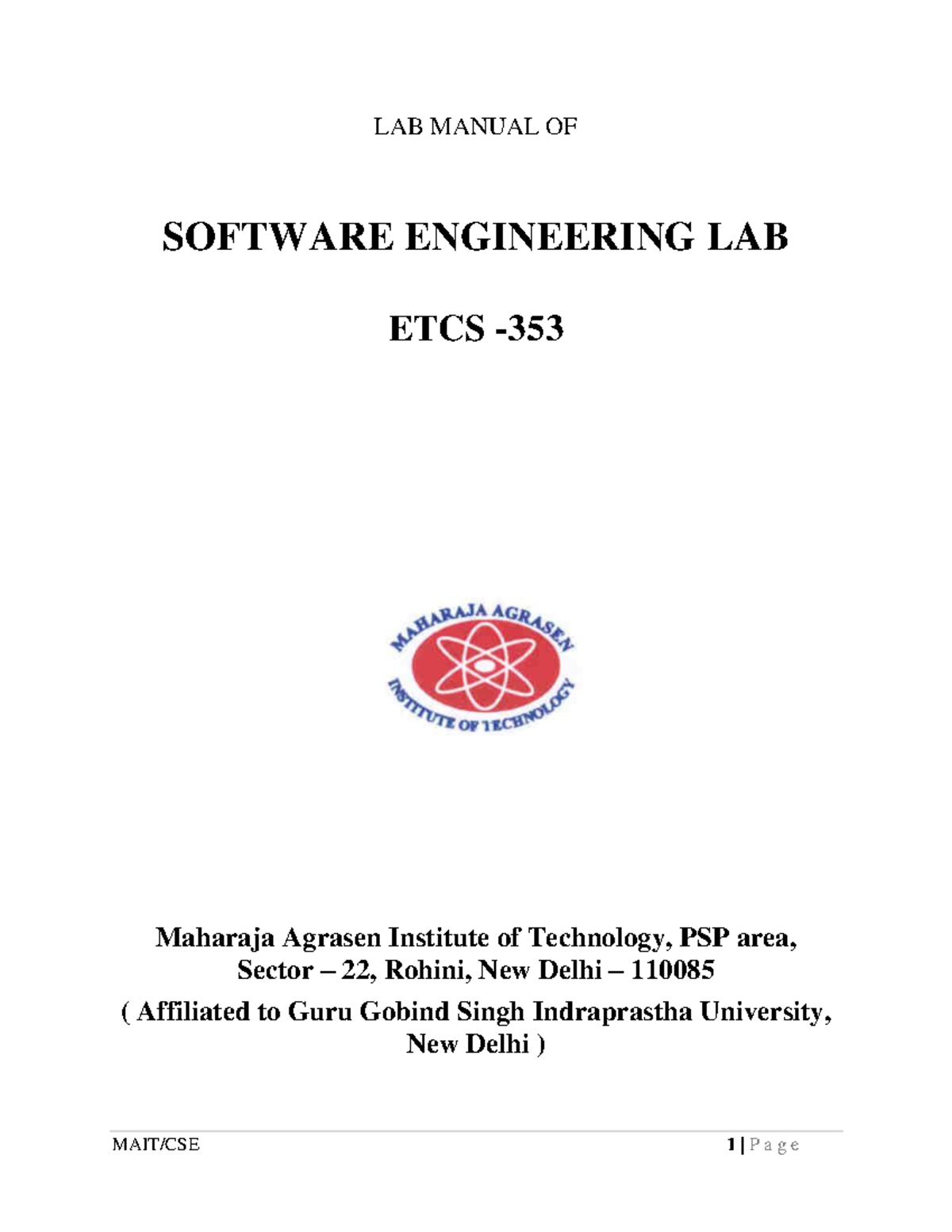 SE - THIS IS LAB FILE - LAB MANUAL OF SOFTWARE ENGINEERING LAB ETCS ...
