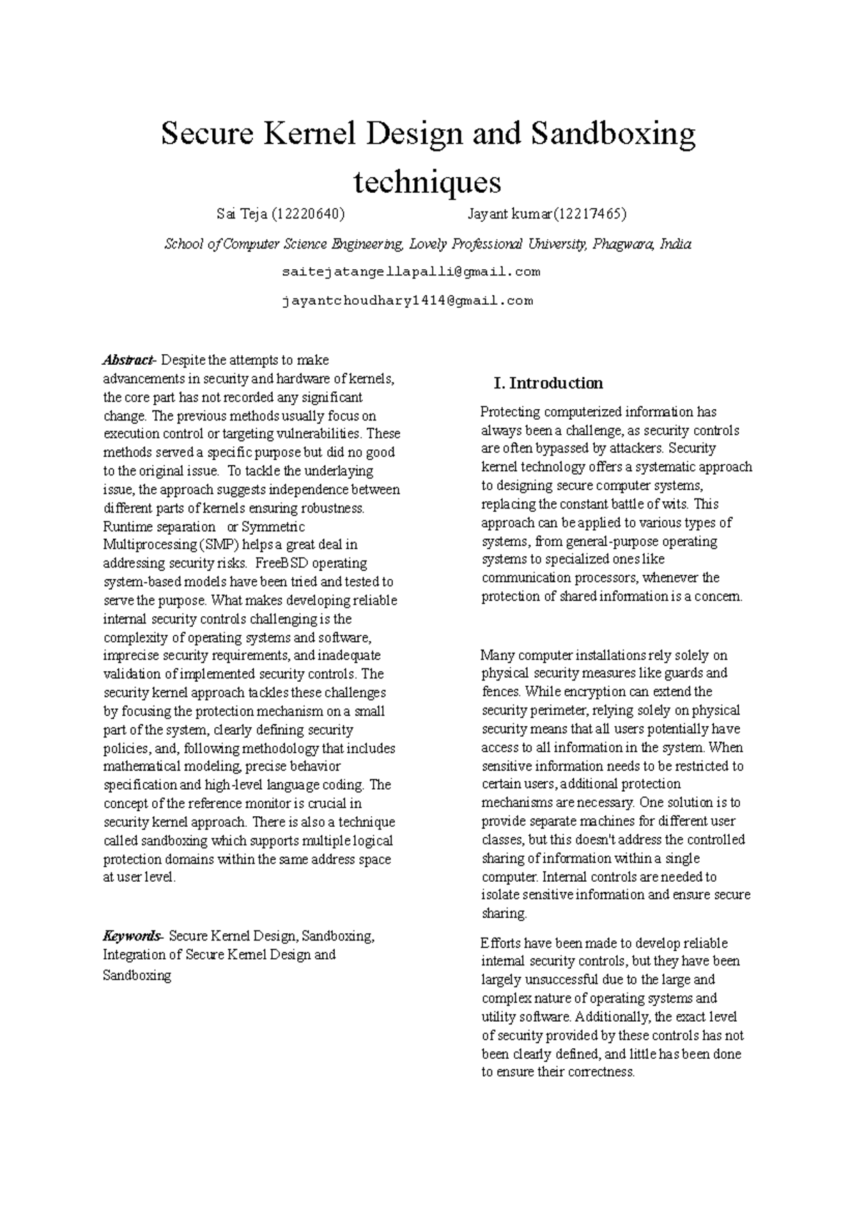 Cse316 termpaper - Secure Kernel Design and Sandboxing techniques Sai ...