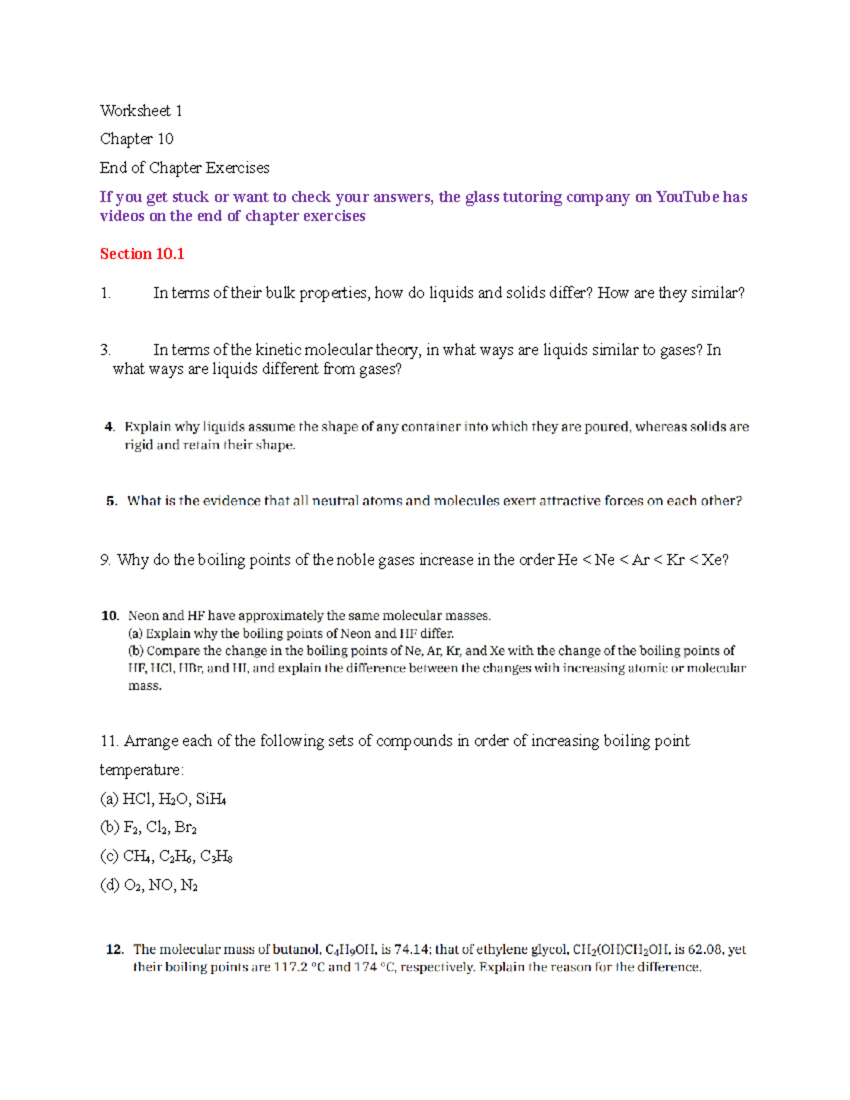 Worksheet 1, Chapter 10 - Worksheet 1 Chapter 10 End of Chapter ...
