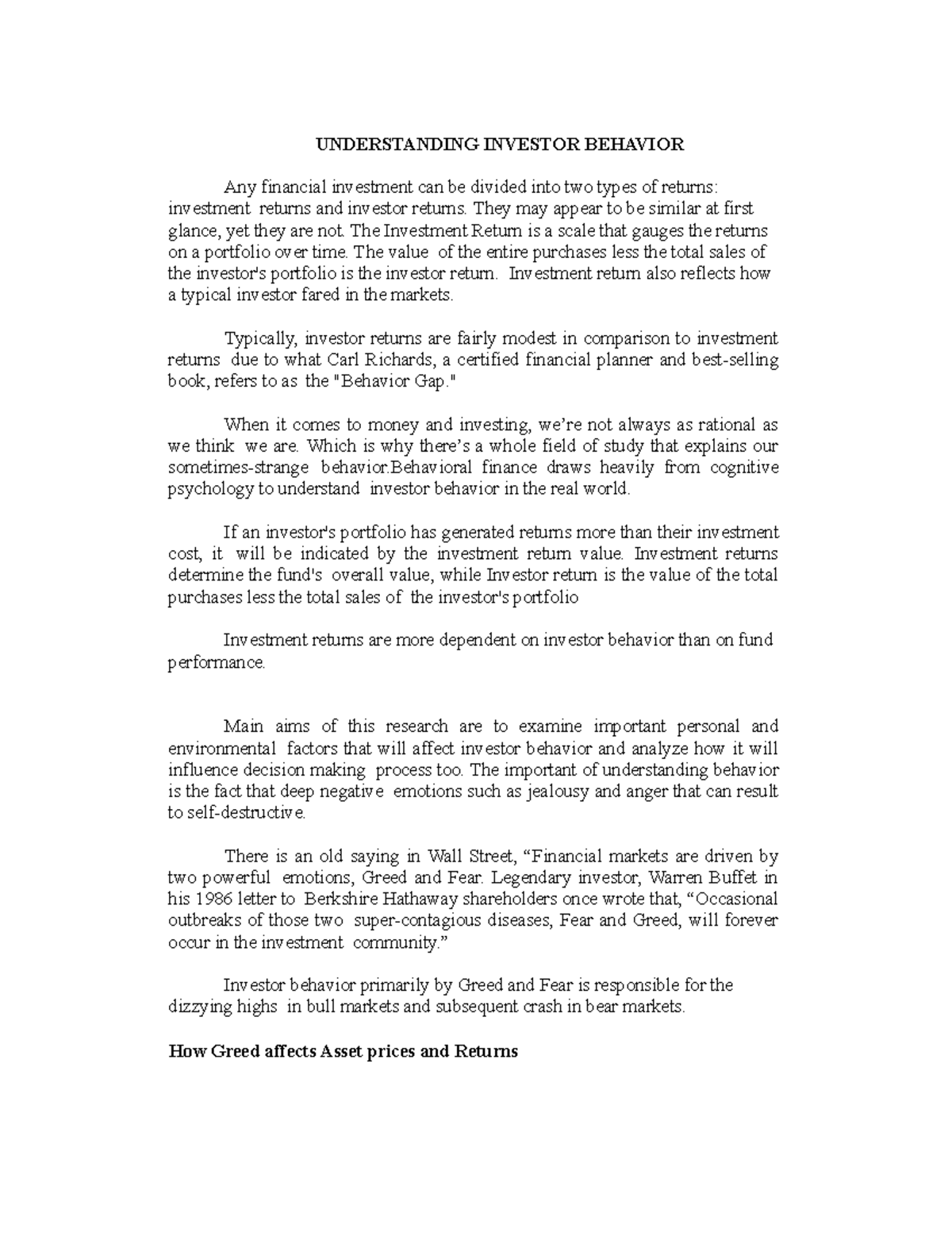 Understanding Investor Behavior - UNDERSTANDING INVESTOR BEHAVIOR Any ...