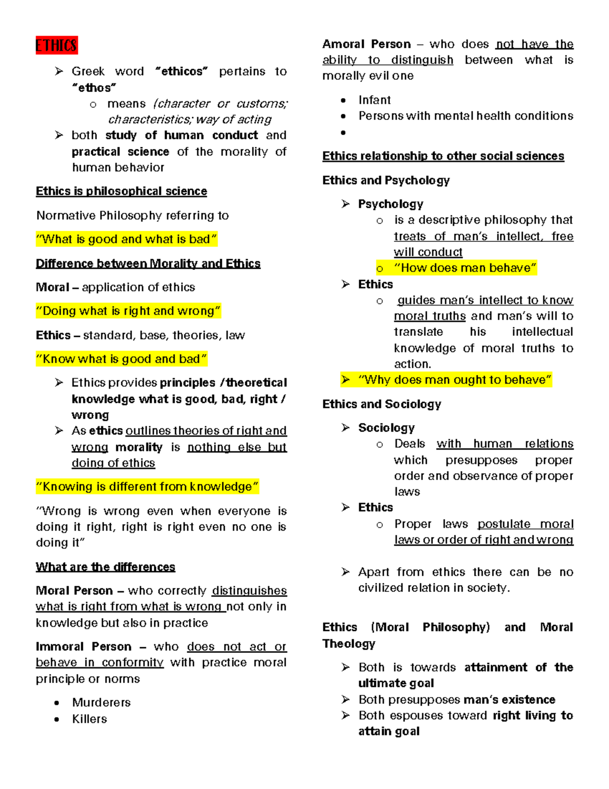 Ethics-Prelimssss - goodluck - Ethics Greek word