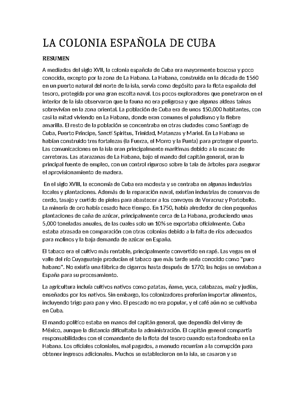 LA Colonia Española DE CUBA - LA COLONIA ESPAÑOLA DE CUBA RESUMEN A ...
