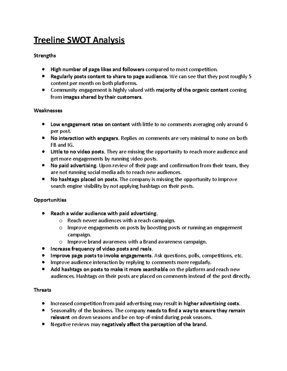 MKTG 265 - SWOT - Social Media Audit Project - SWOT Part - Treeline ...