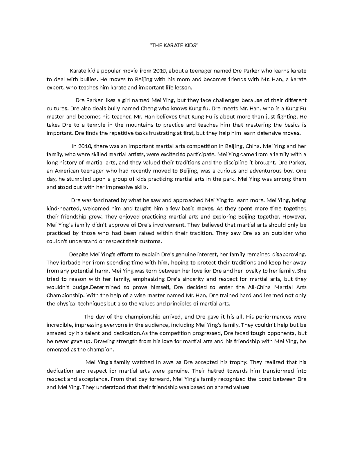 THE Karate KIDS 062612 - For educational purposes only - “THE KARATE ...