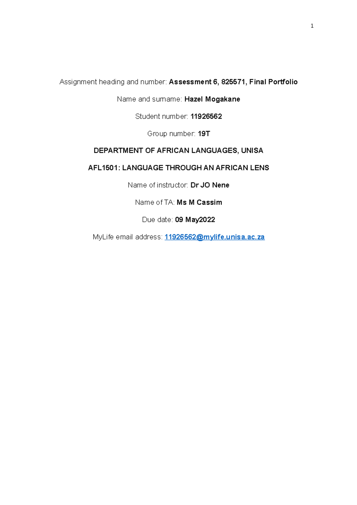 Assessment 6 - lll - Assignment heading and number: Assessment 6 ...