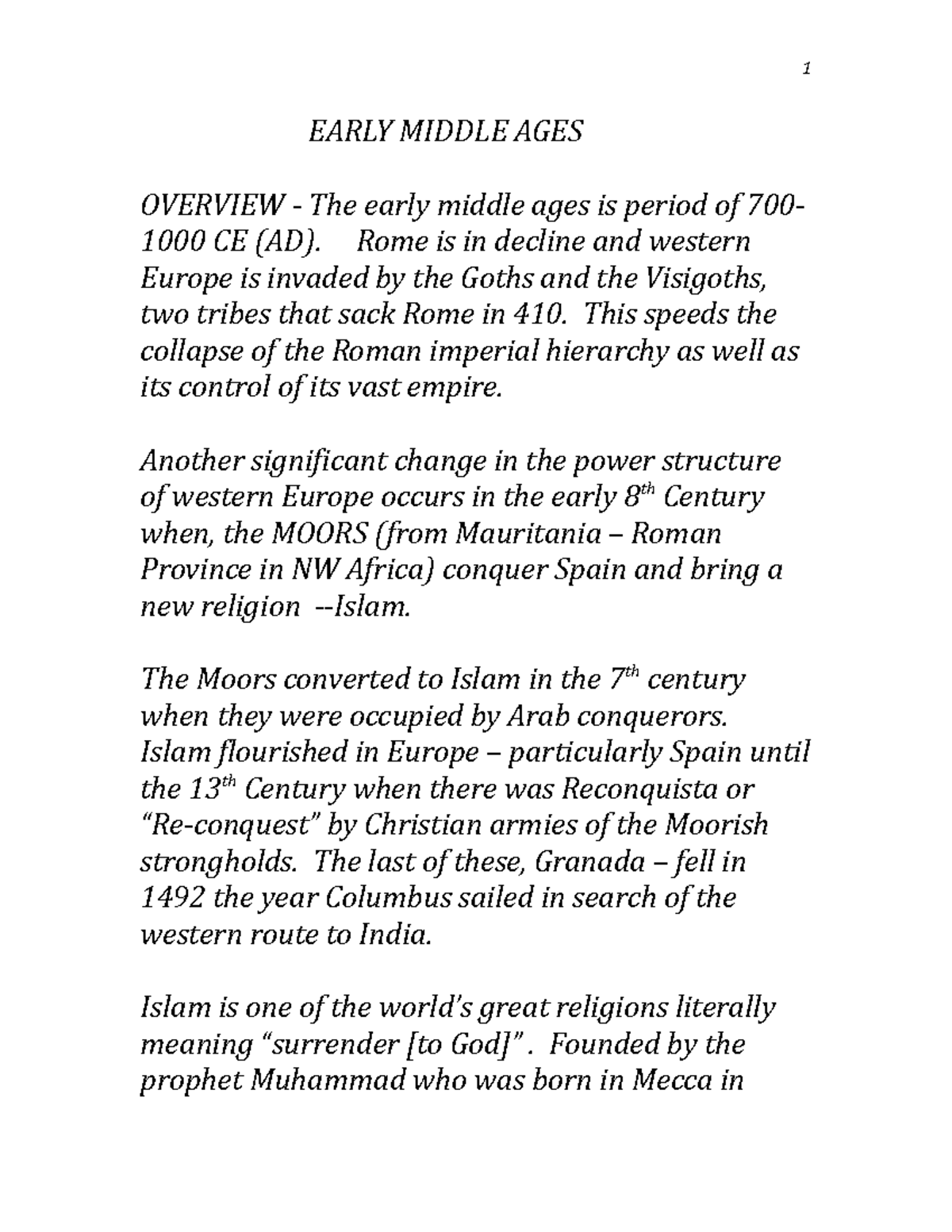 8 Early Middle AGES Study Guide - EARLY MIDDLE AGES OVERVIEW - The ...