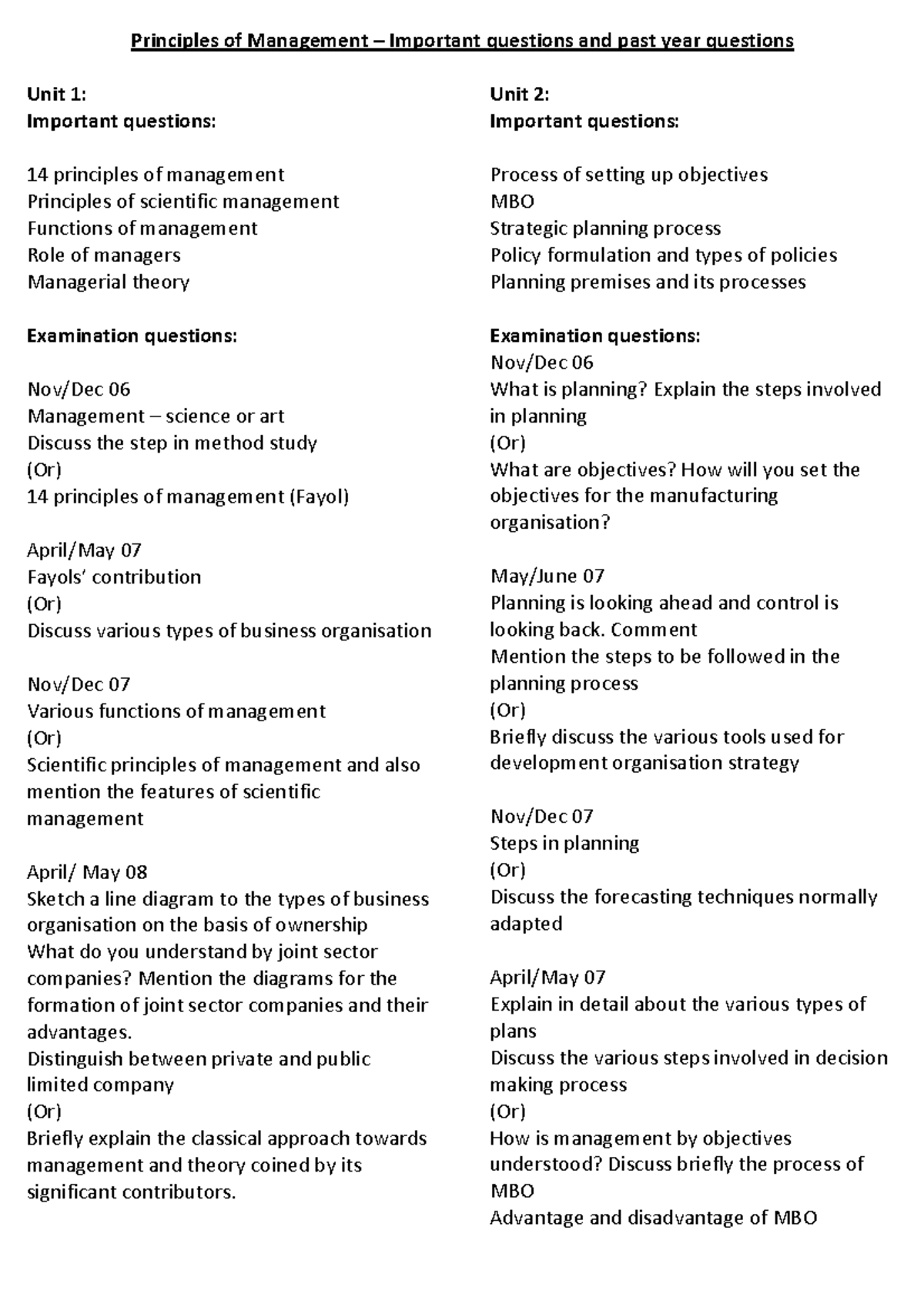 Pom Imp And Annanuiv Questions Principles Of Management Important pom-imp-and-annanuiv-questions-principles-of-management-important