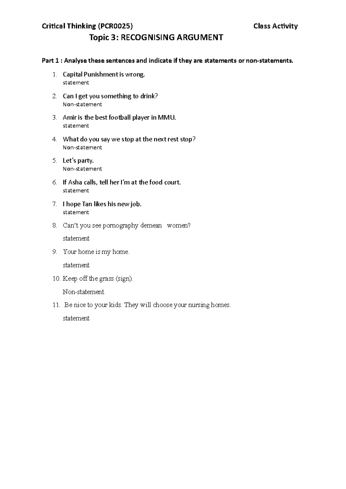 344000 NF2F Exercise T3 - Critical Thinking (PCR0025) Class Activity ...