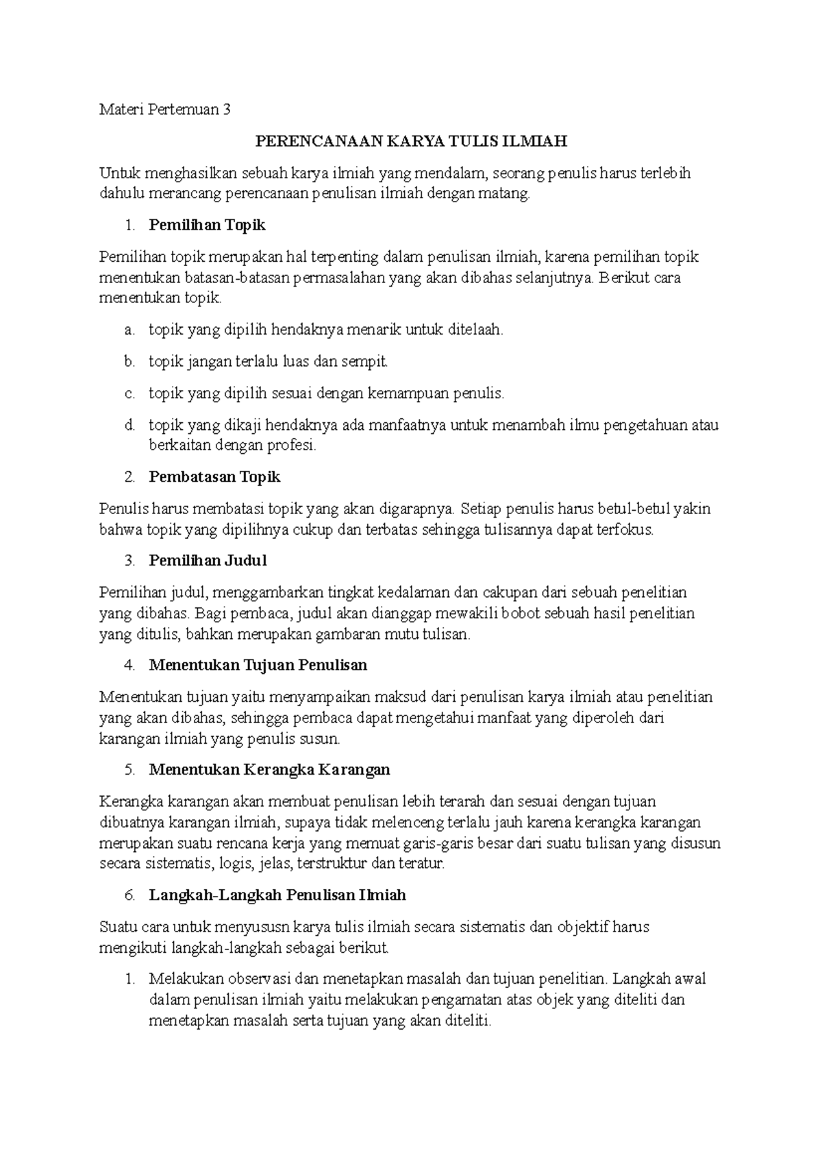Materi Perencanaan Pembuatan Karya Tulis Ilmiah Pertemuan 3 - Materi ...