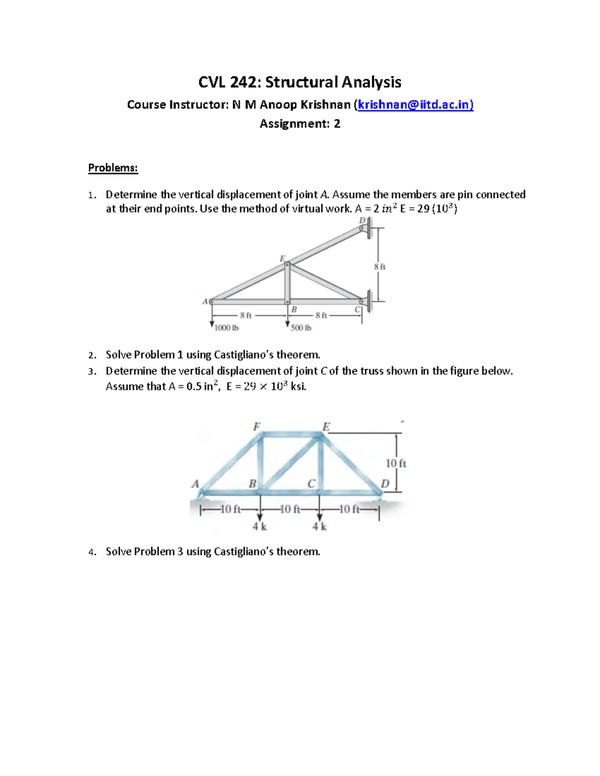 Assignment 2 - CVL 242: Structural Analysis Course Instructor: N M ...