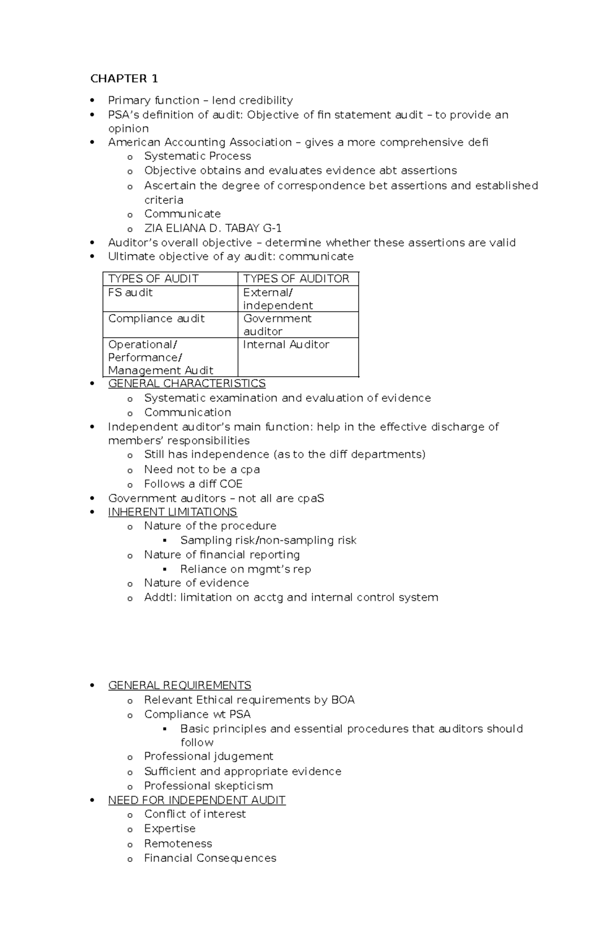 Auditing Theory - nnn - CHAPTER 1 Primary function – lend credibility PSA’s definition of audit ...