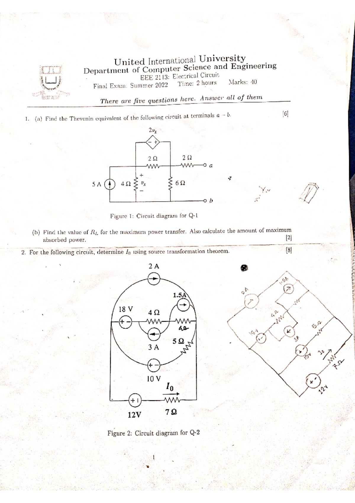 Electrical Circuit - Final Exam - Summer 2022 - Studocu