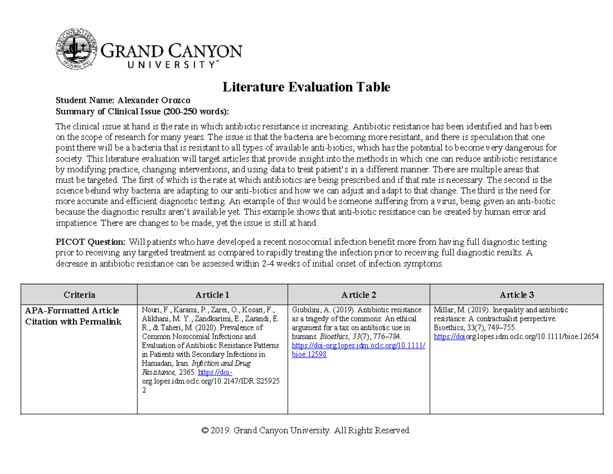 Literature Eval Table Alexander Orozco - Literature Evaluation Table ...
