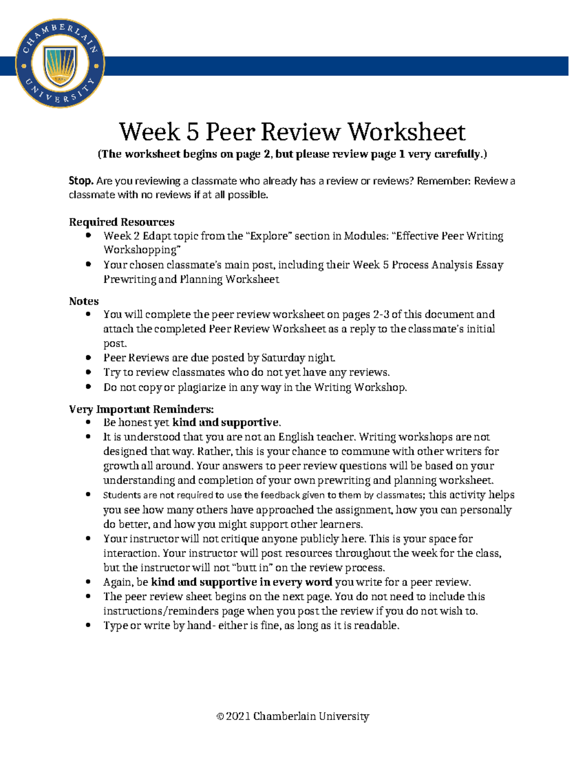 Week 5 Peer Review Worksheet - Week 5 Peer Review Worksheet (The ...