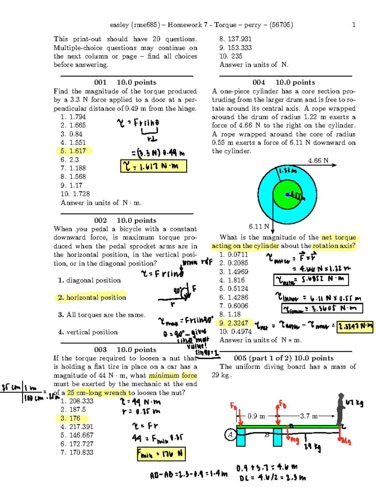 Homework 7 PHY 302K Torque - easley (rme685) – Homework 7 - Torque – perry – (56705) 1 This ...
