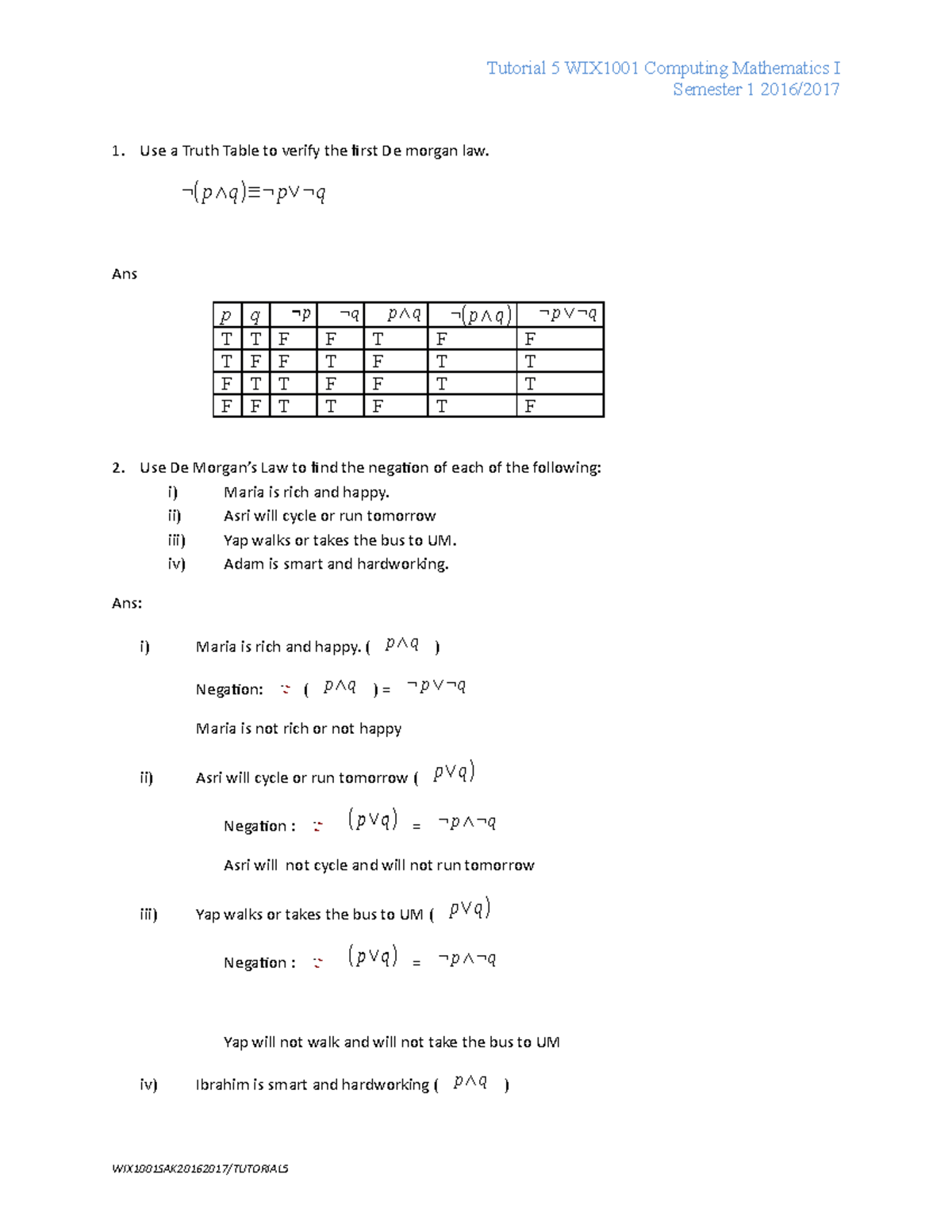 Computing Mathematics Tutorial 5 Answer - Tutorial 5 WIX1001 Computing ...