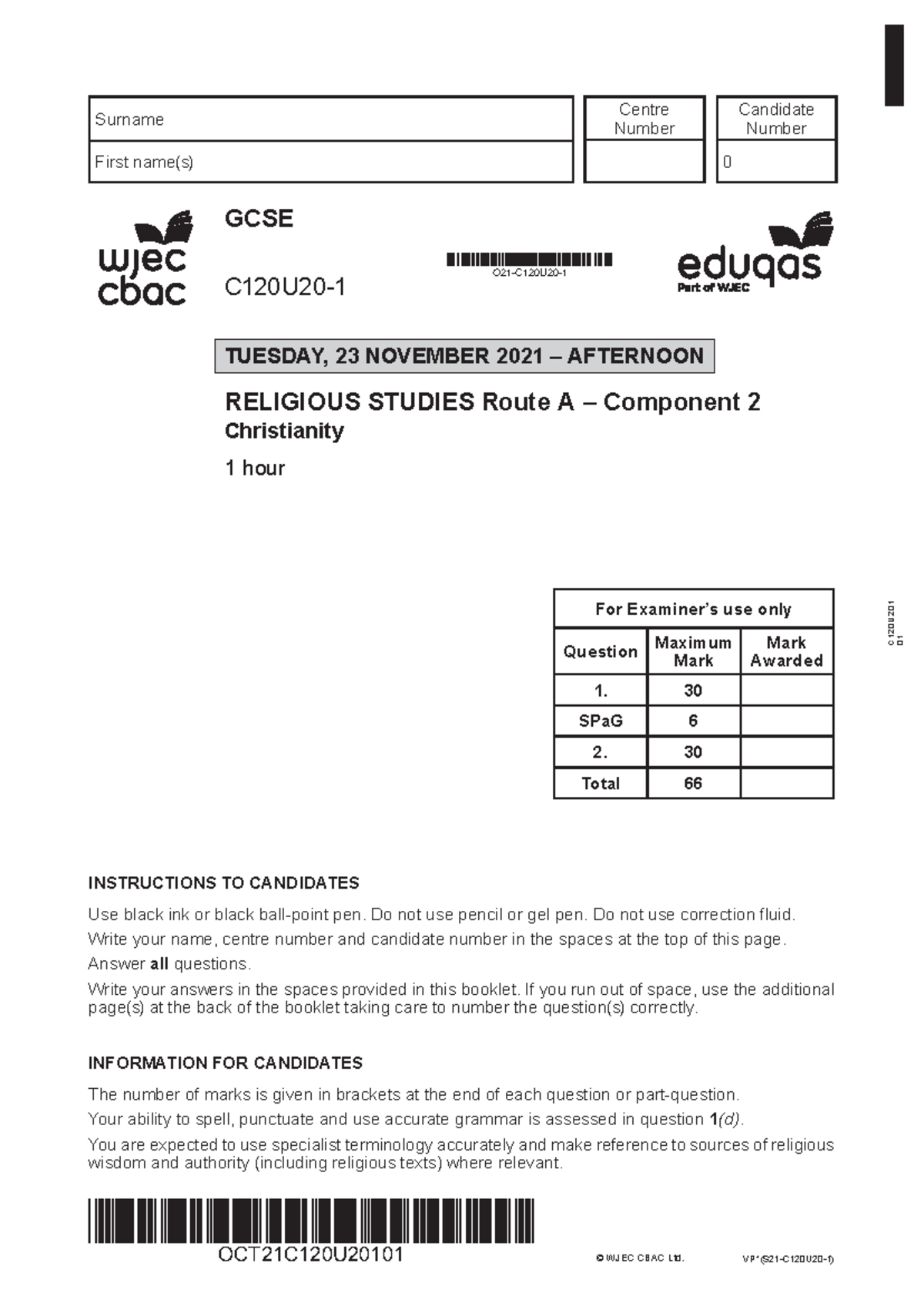 Eduqas Christianity 2021 - C 12 0 U 2 0 1 0 1 OCT21C120U20101 © WJEC ...
