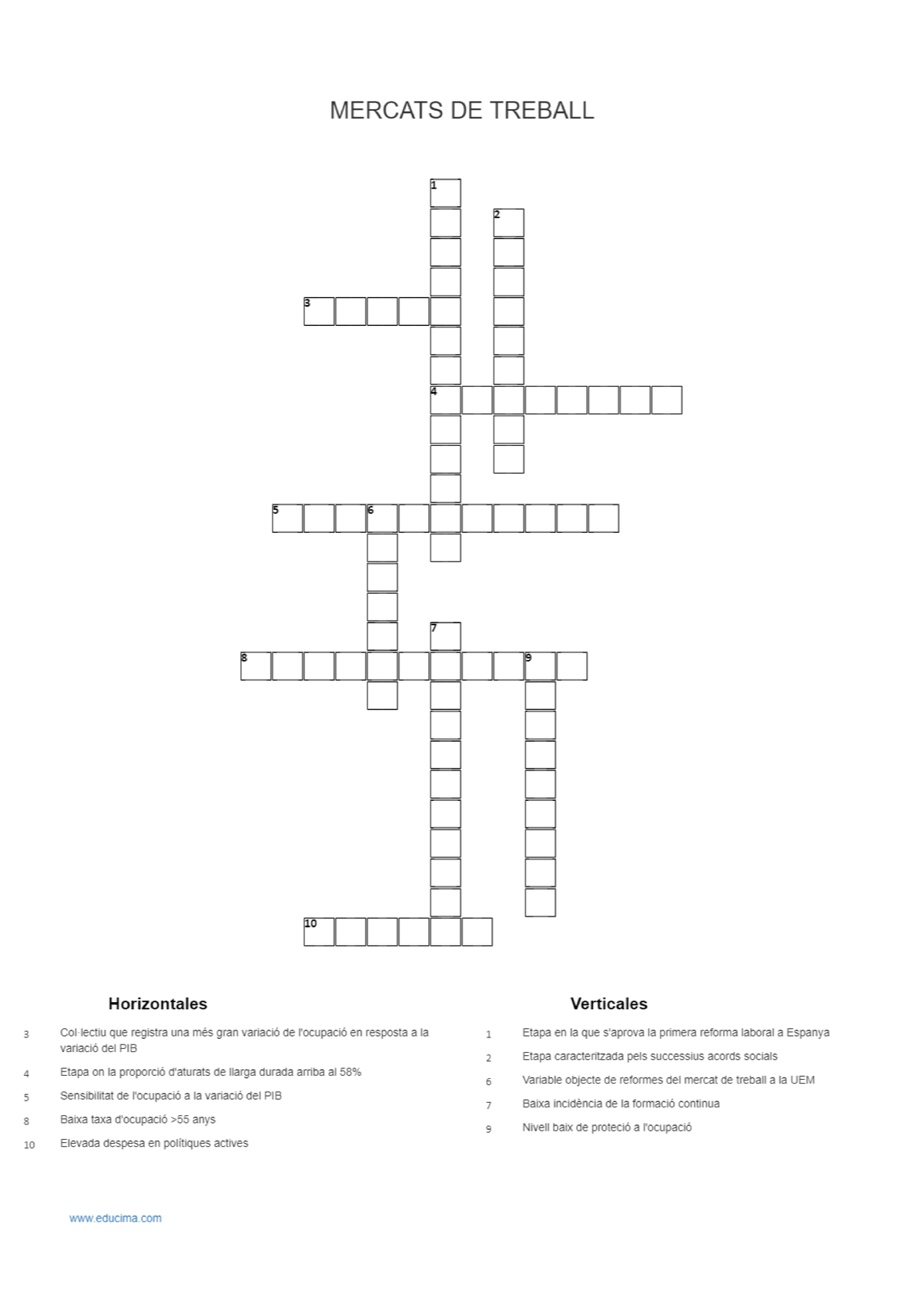 Crucigrama Mercats de treball - Economia Laboral - UB - Studocu
