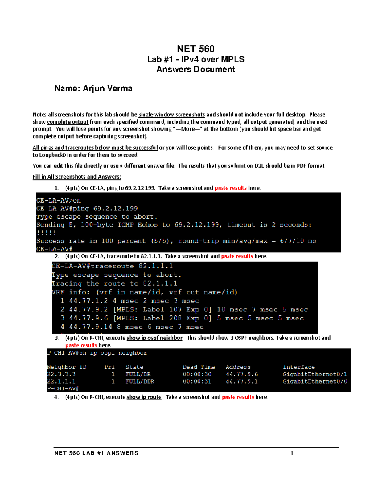 NET560 Lab#1 W2024 answersheet v1 - NET 560 Lab #1 - IPv4 over MPLS ...