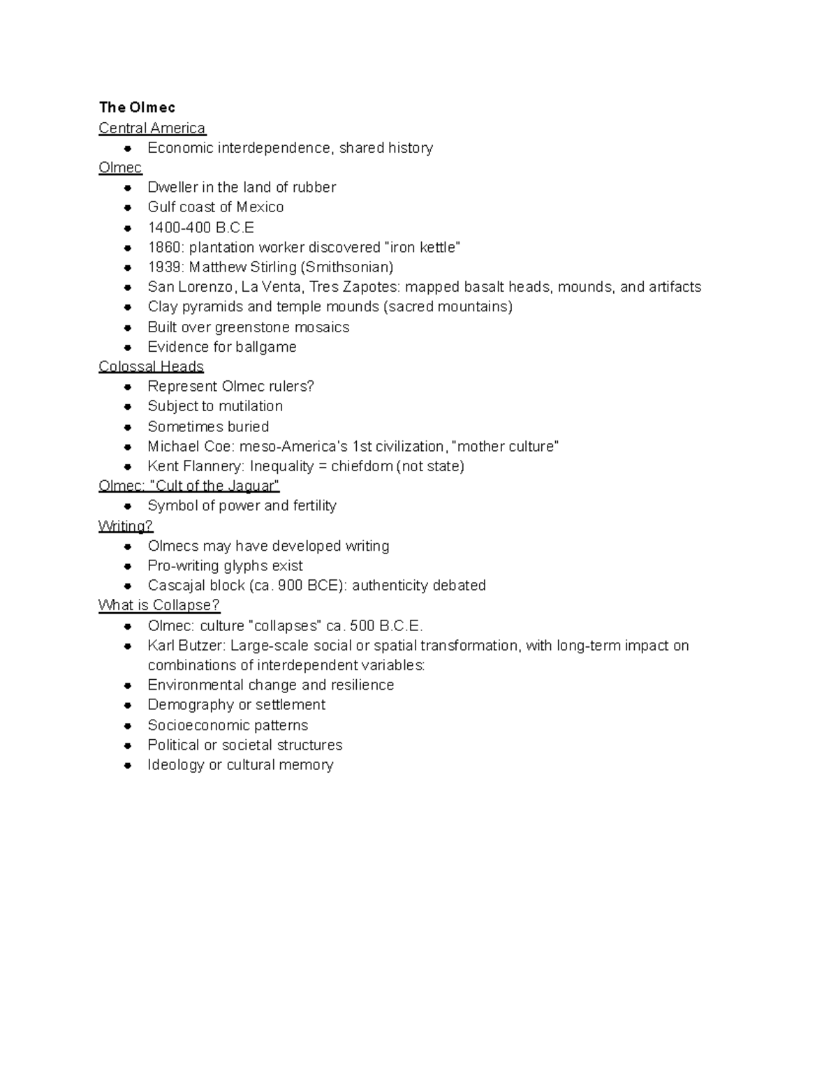 Olmec Notes - The Olmec Central America Economic interdependence ...