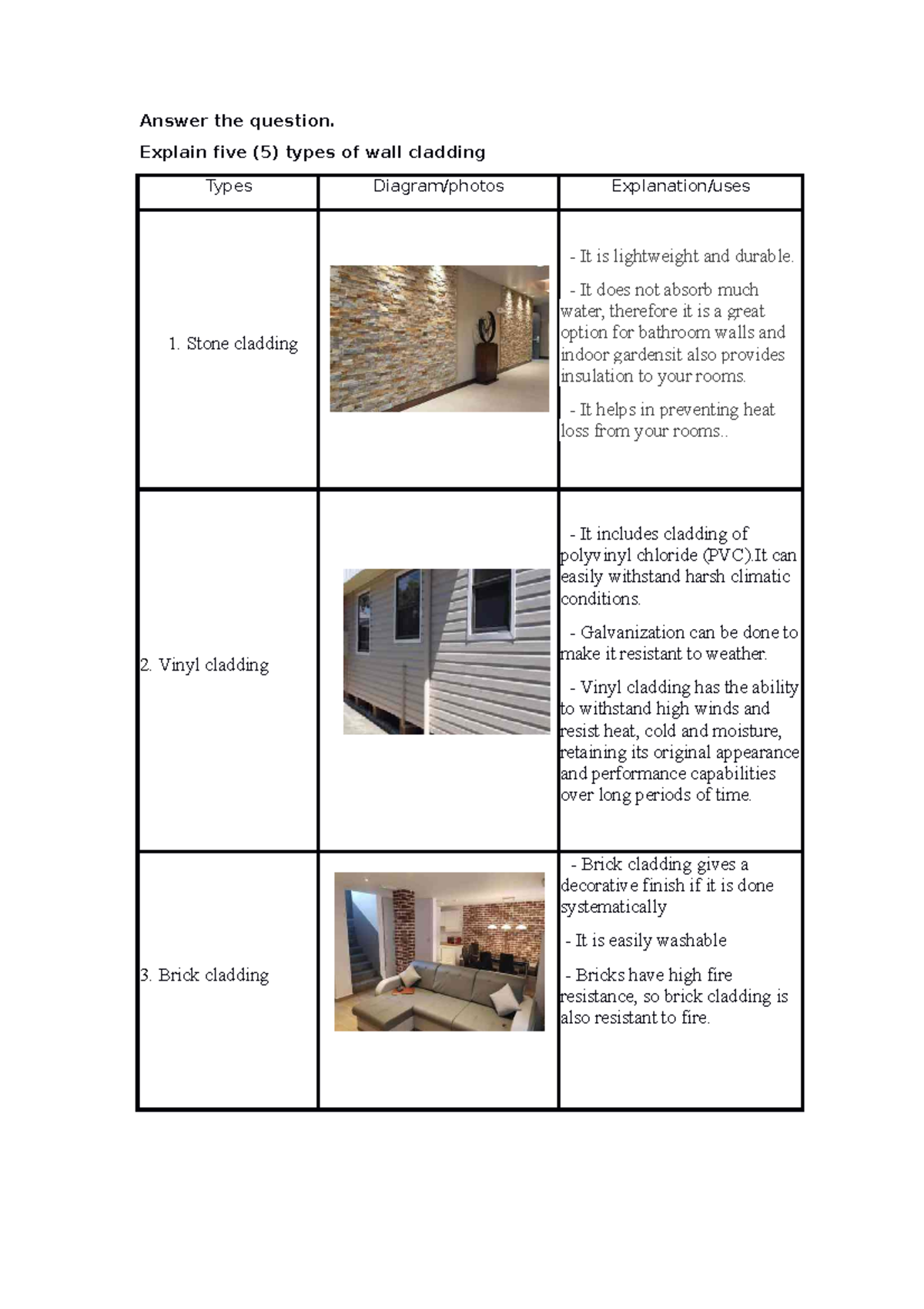BLENDED LEARNING - Answer the question. Explain five (5) types of wall ...