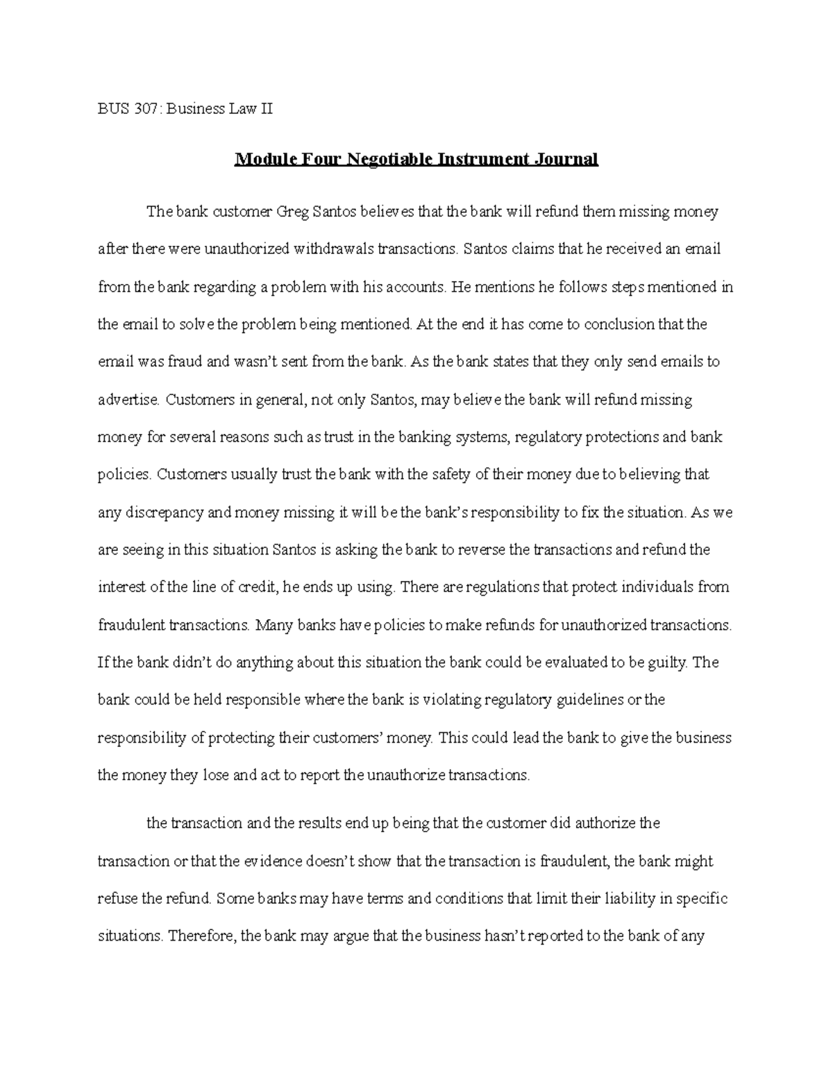BUS 307 Module Four Journal - BUS 307: Business Law II Module Four ...