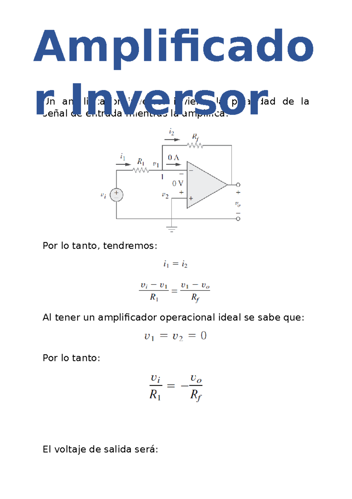 Tipos de amplificadores - Amplificado r Inversor Amplificado r Inversor ...