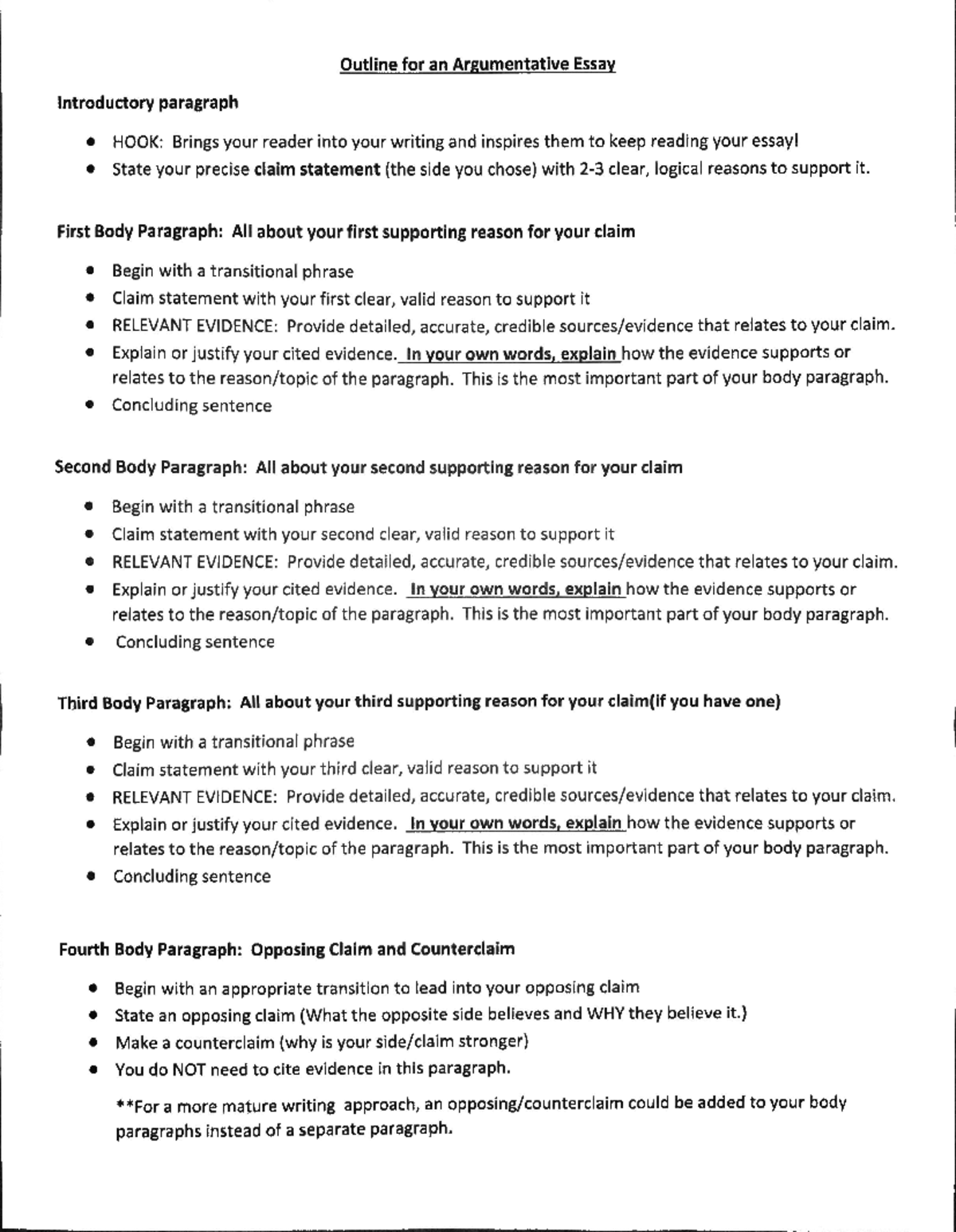 Argumentative Essay Outline - Studocu