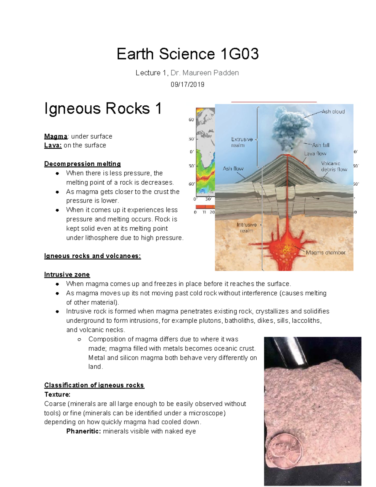 Igneous Rocks - Lecture notes + textbook notes - Earth Science 1G ...