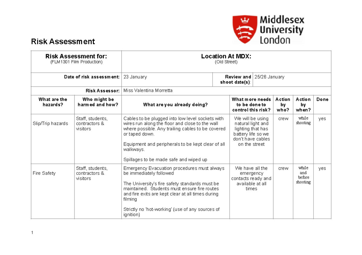 RA Filming Generic 2017-4 - Risk Assessment for: (FLM1301 Film ...
